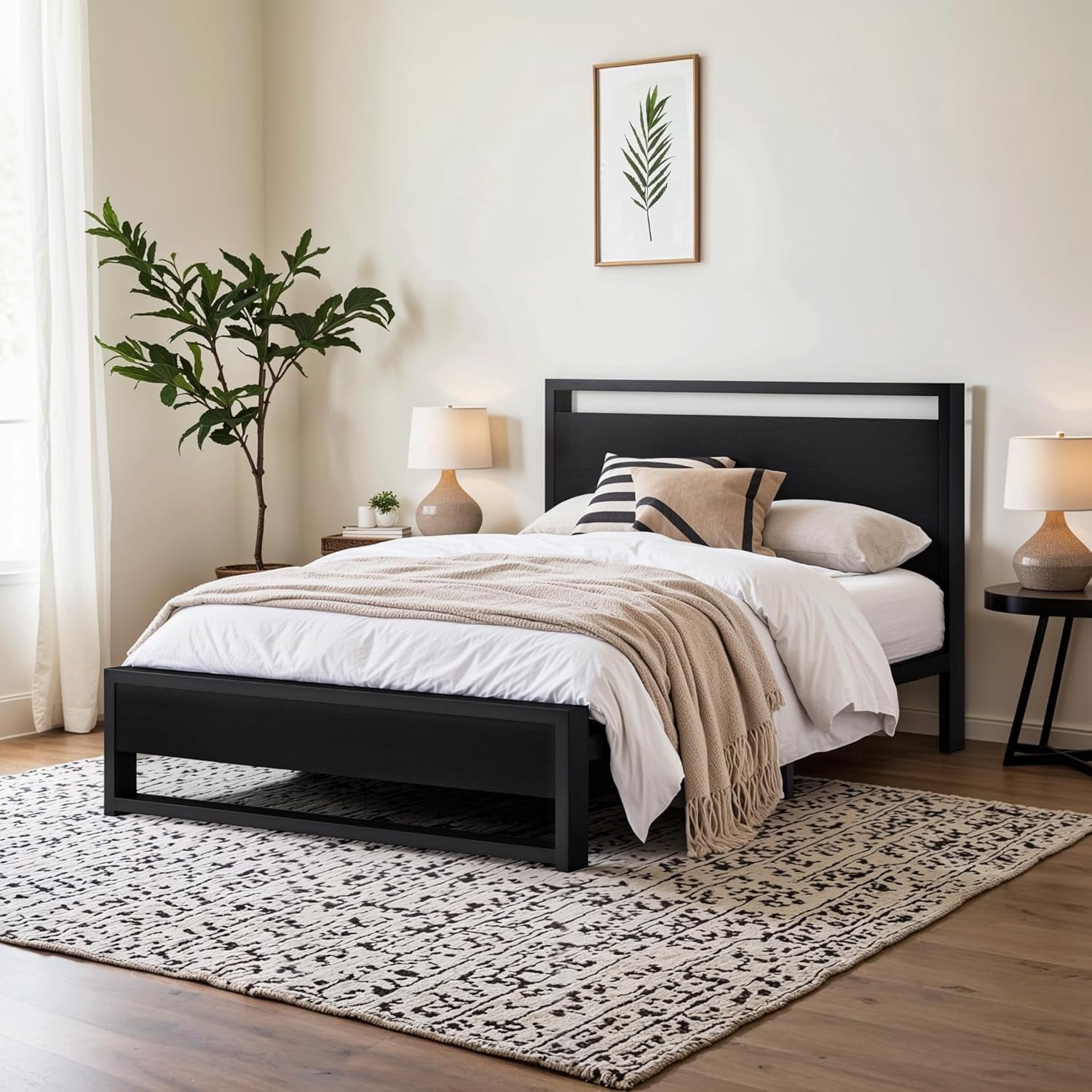 Twin Bed Frame with Wood Headboard,Modern Platform Bed for Kids with ...