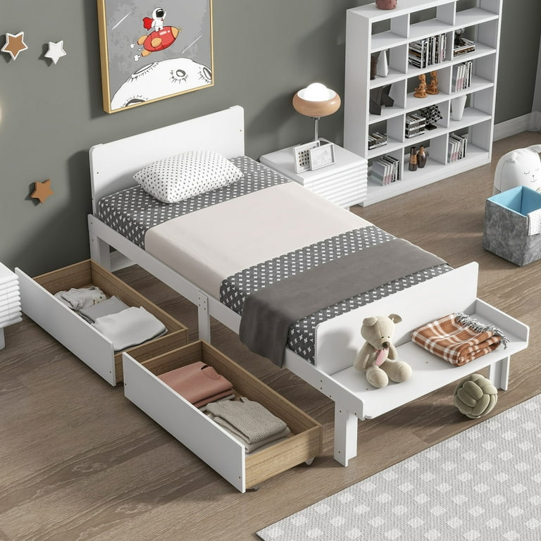 Bed frame with bench attached store
