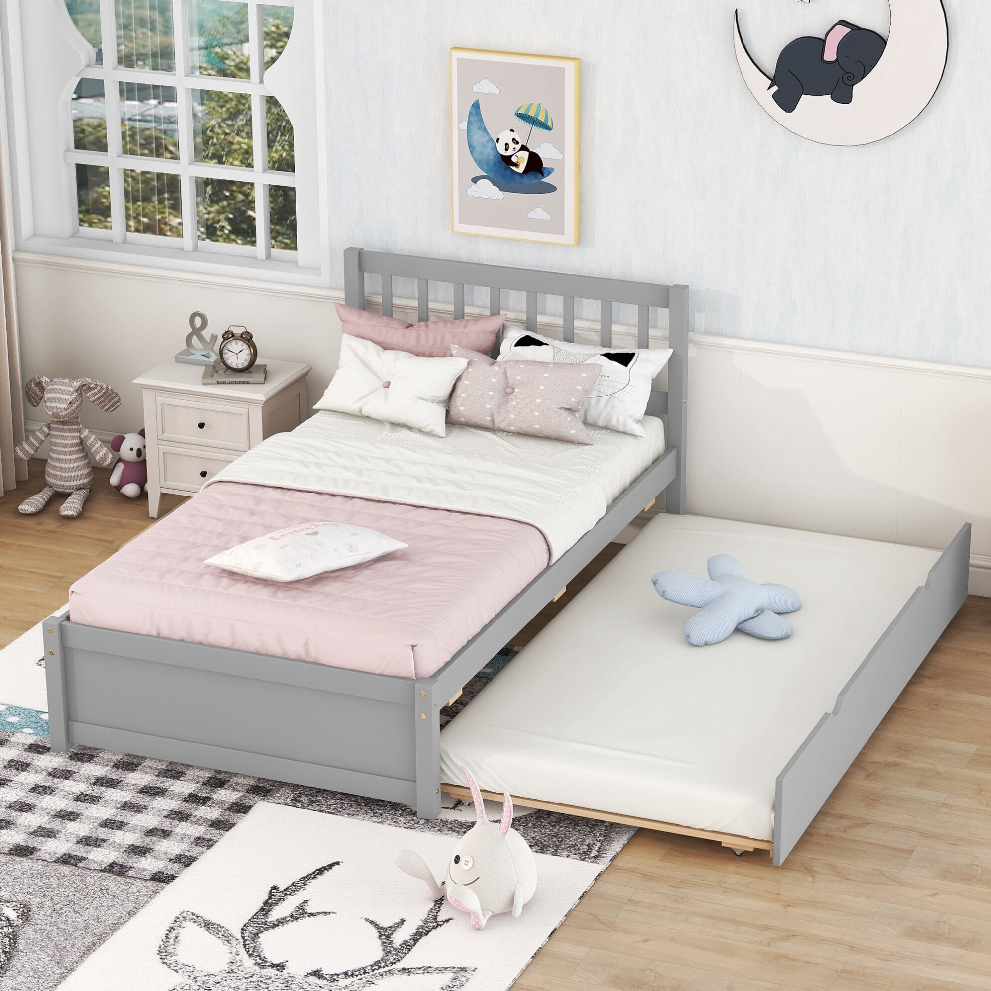 Twin Bed Frames with Headboard, Twin Platform Bed Frame with Trundle ...