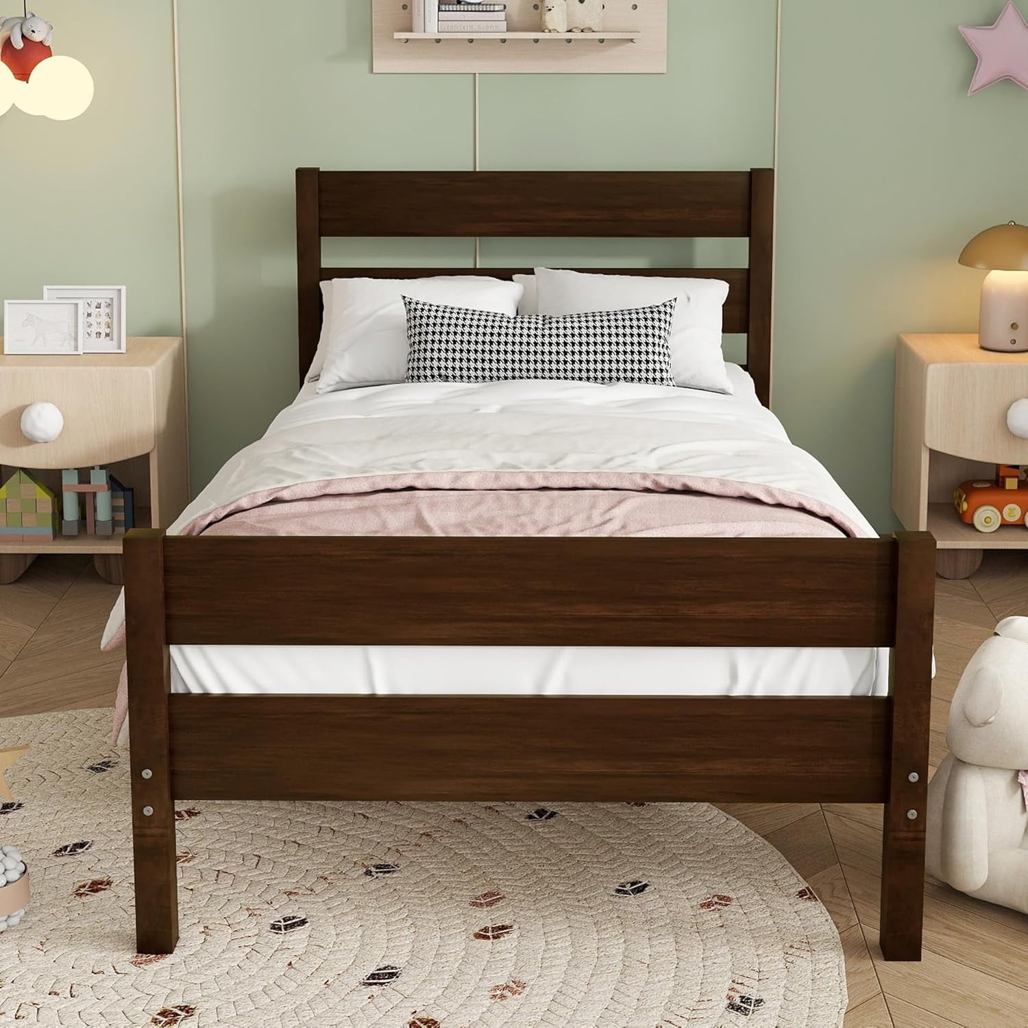 Twin Bed Frames Wood, Wood Twin Bed Frame with Headboard and Footboard ...