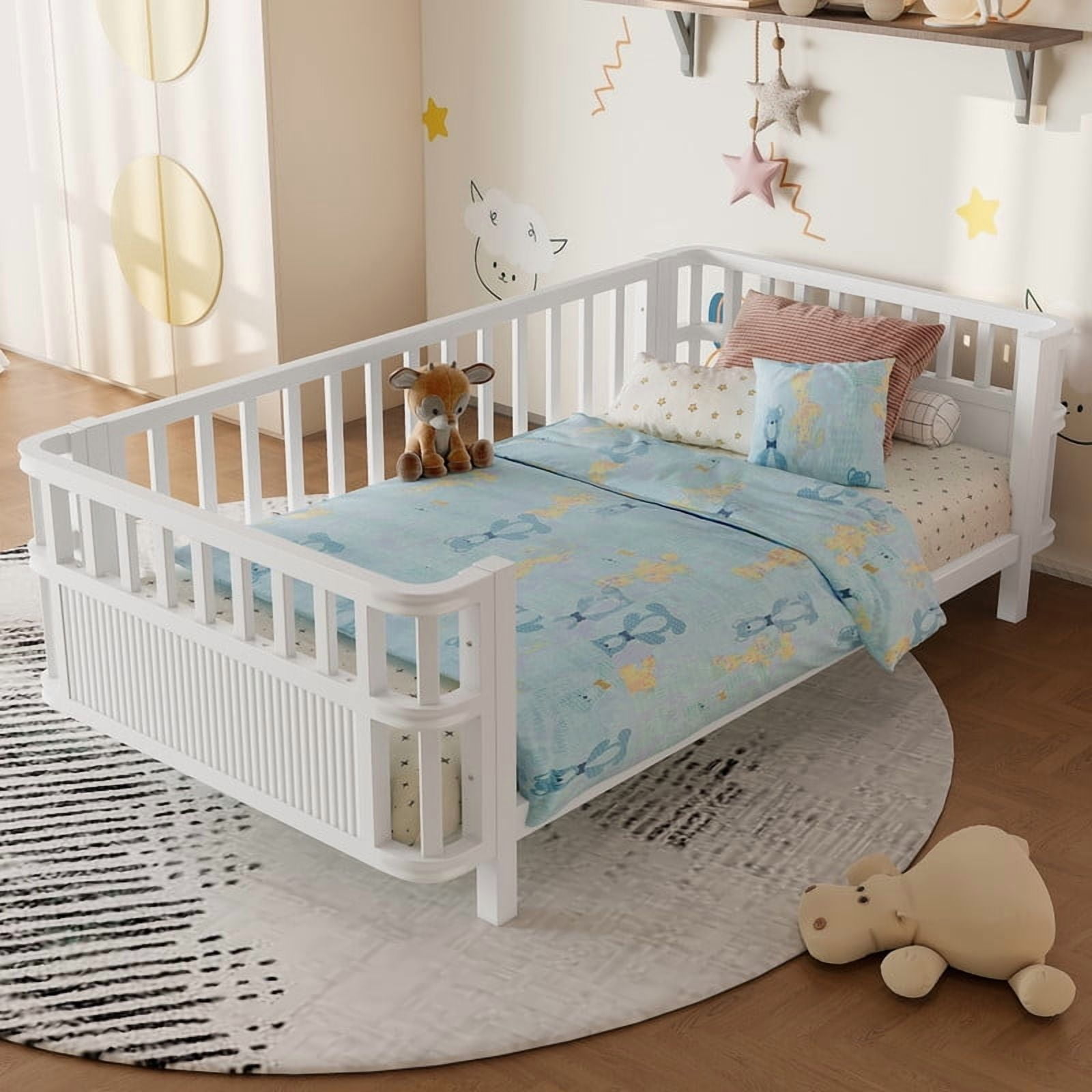 Twin Bed Frames with Rails, Iron Montessori Bed with Slats Support, Low ...