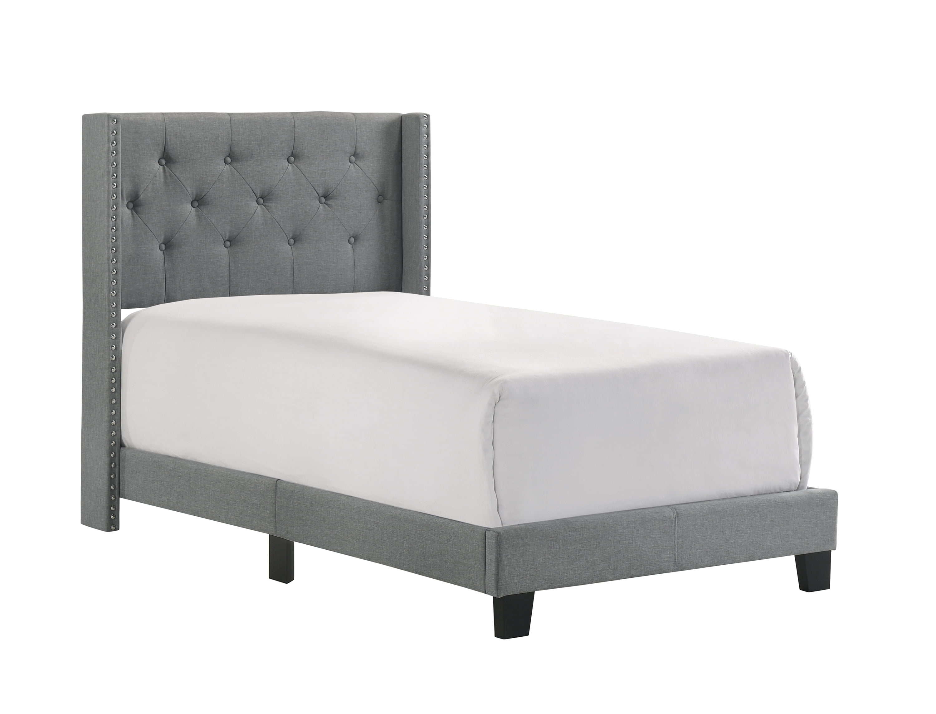 Twin Bed - Gray Wingback Bed Frame, French Country Style, Gray ...
