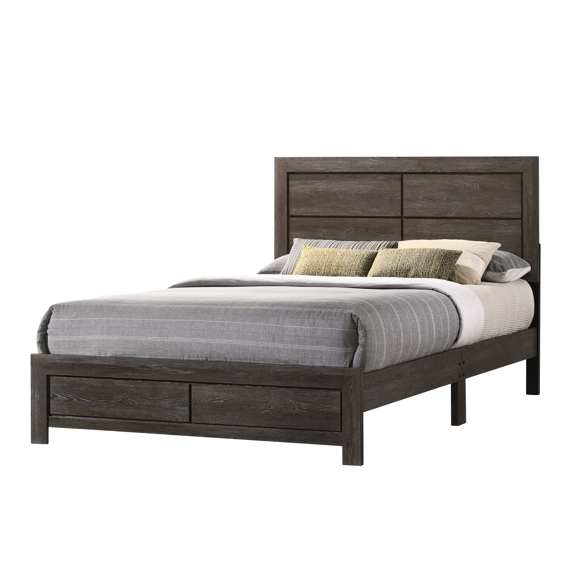 Twin Bed In Dark Brown Wood - Quad Panel Headboard, Double , Rails One ...