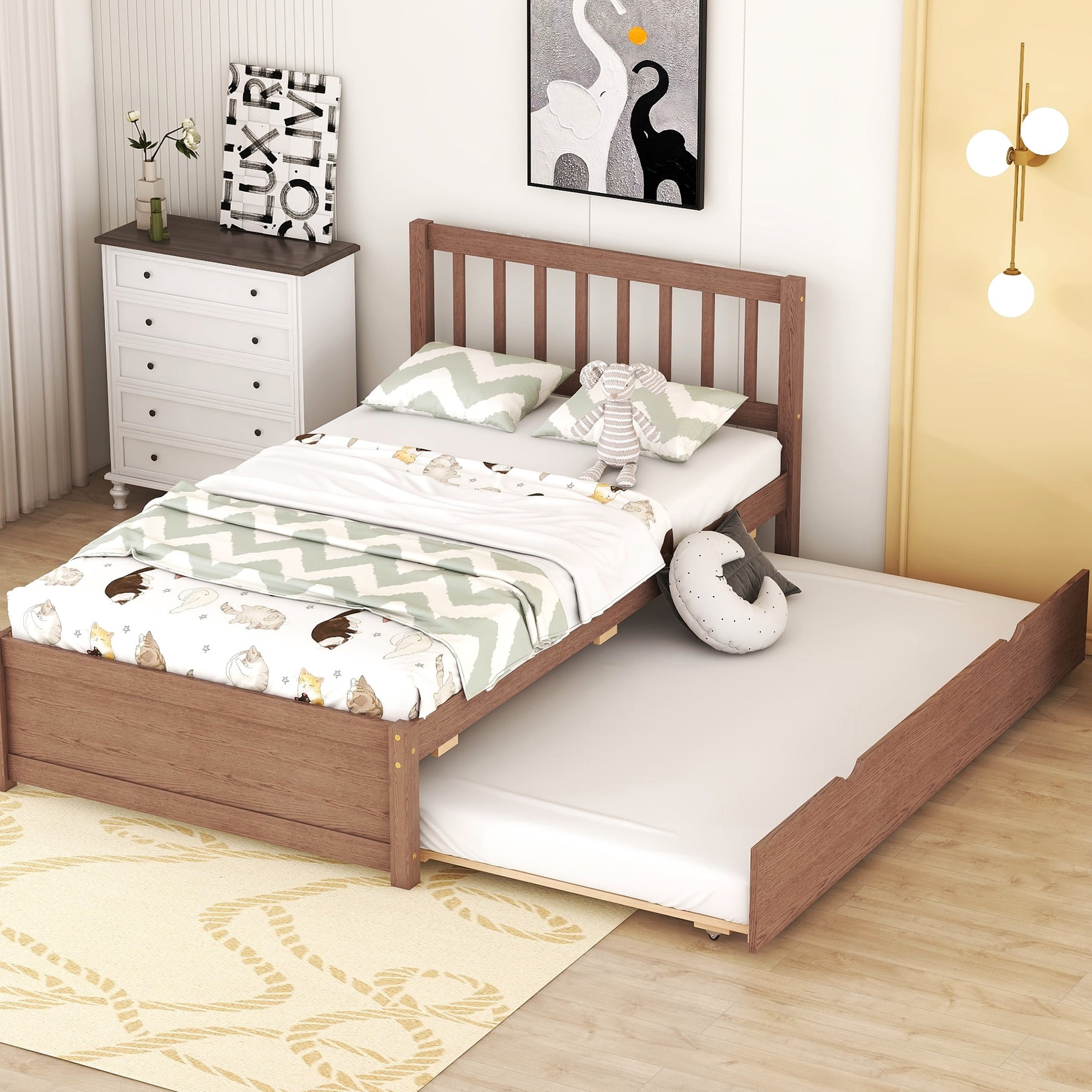 Twin Bed In Walnut With Trundle - Offering Style And Extra Sleeping ...