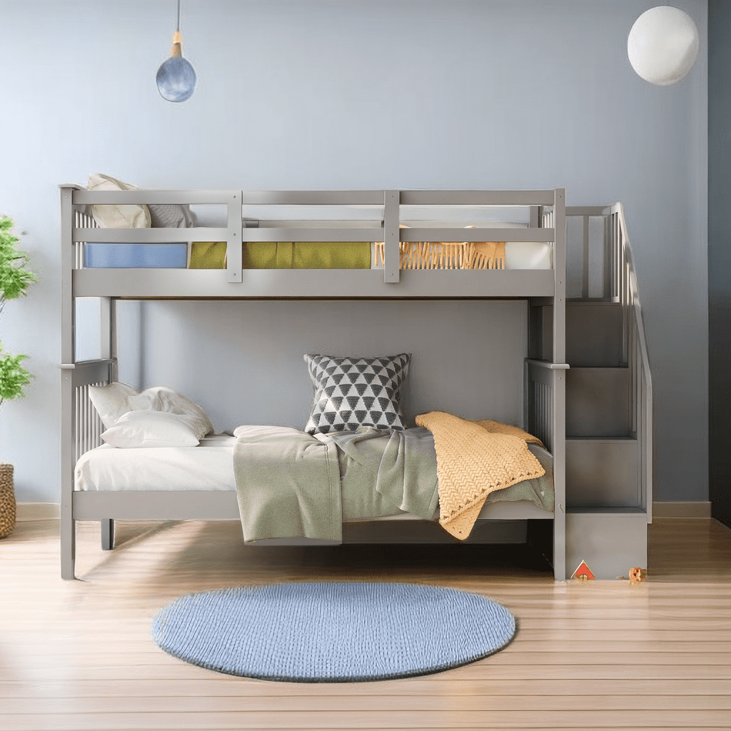 Twin Bed Platform Bed Frame | Stairway Twin-Over-Twin Bunk Bed with ...
