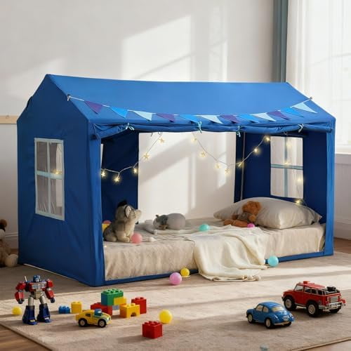 Twin Bed Tent for Kids, Princess Bed Canopy Playhouse with Star Lights ...