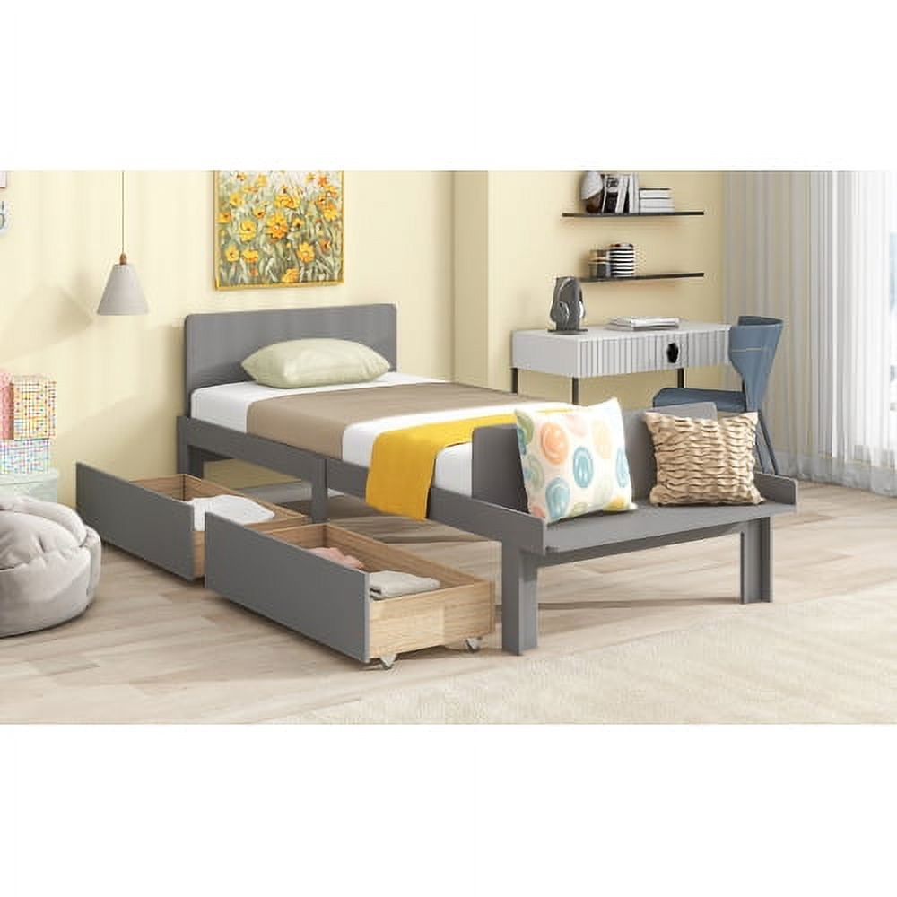 Twin Bed with Footboard Bench,2 drawers,Grey - Walmart.com