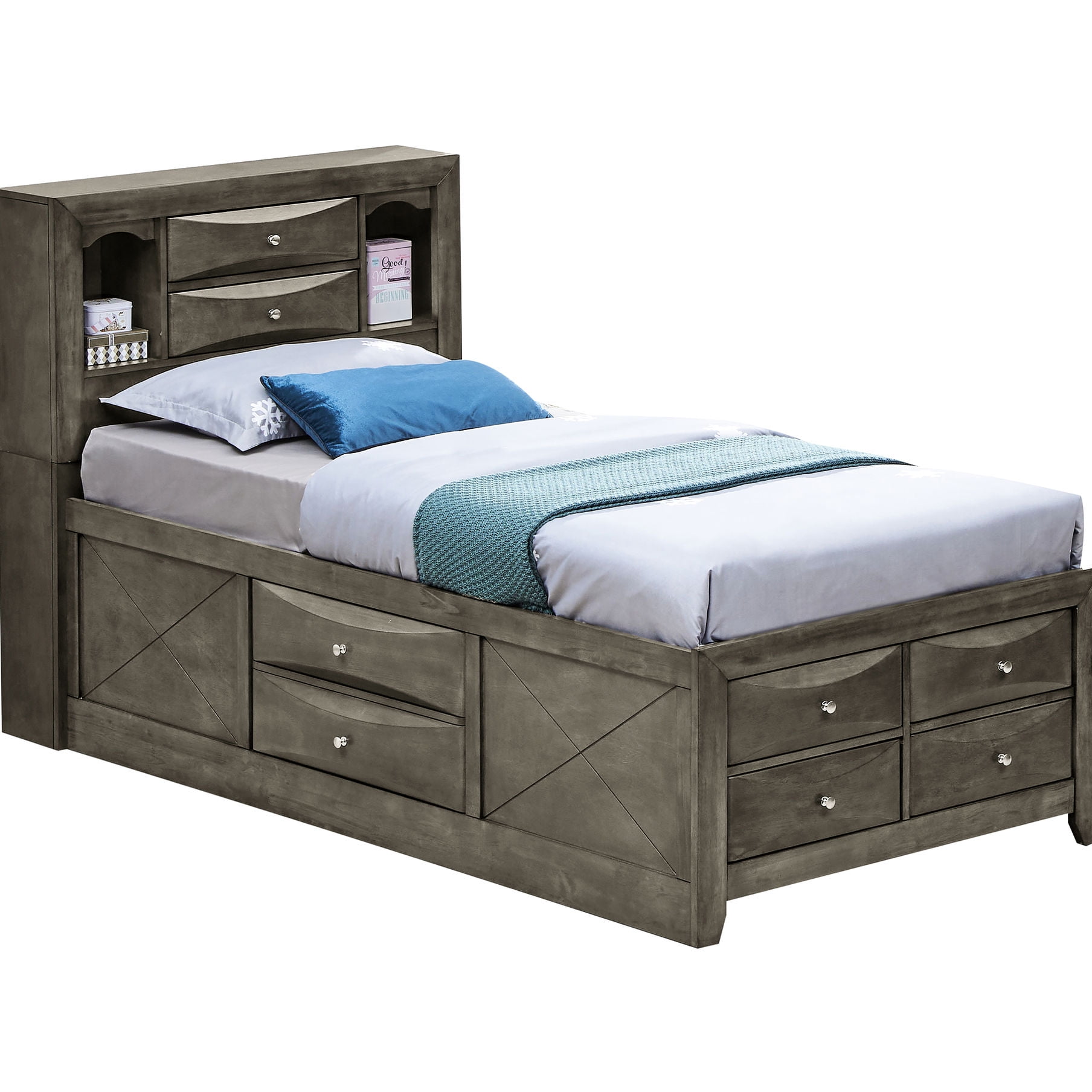 Twin Bed with Storage Function | Sleek Gray Finish | Simple ...
