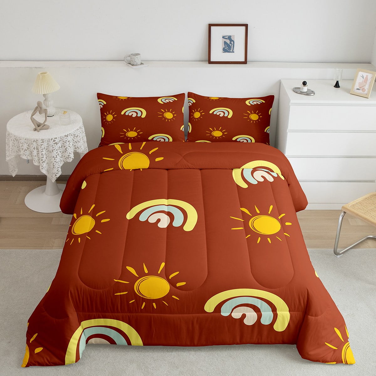 Twin Bedding Set Rainbow Comforter Set, Kawaii Rainbow Bedding ...