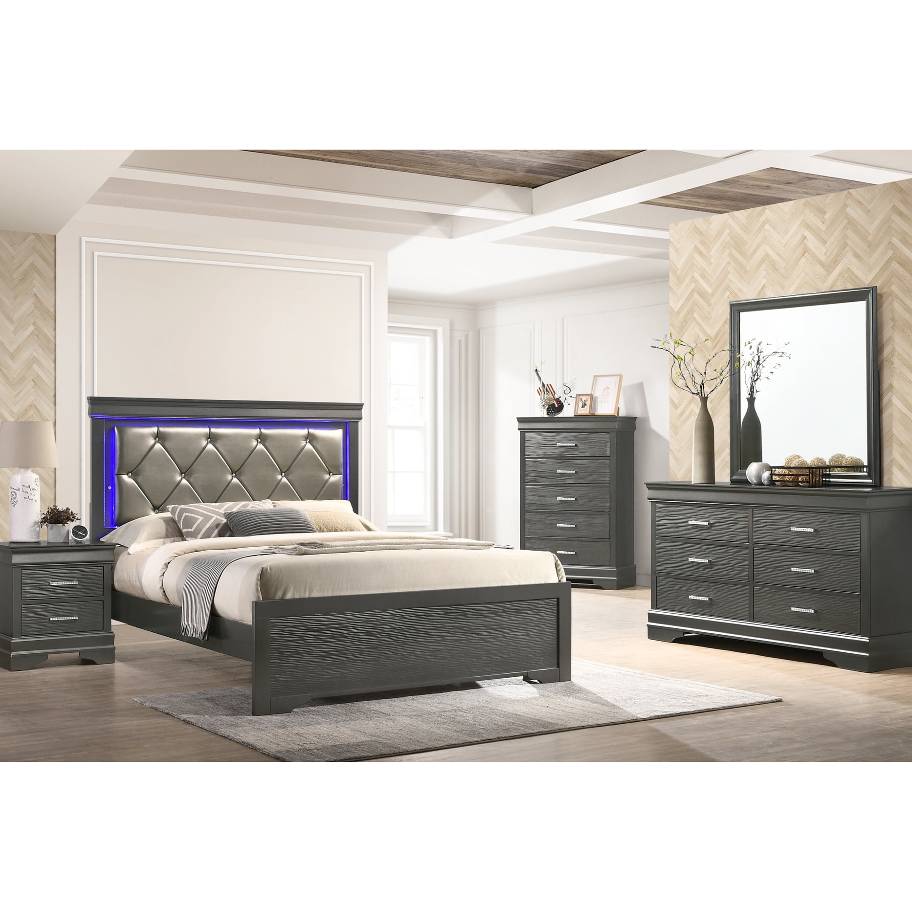 Twin Bedroom With Upholstery And Energy-saving Led Headboard Modern ...