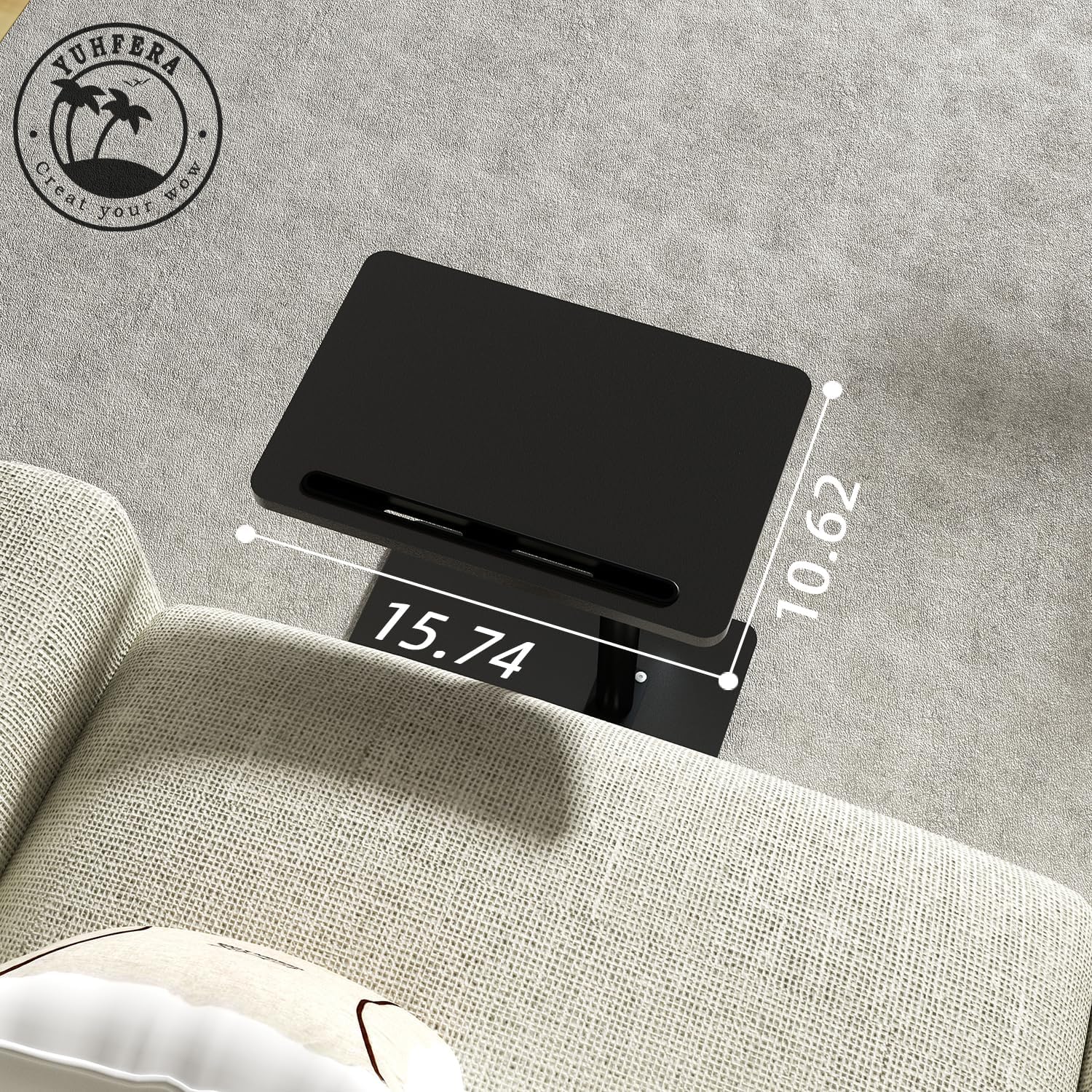 Twin Black Armrest Trays - 360° Rotating Height-Adjustable Couch Tables ...
