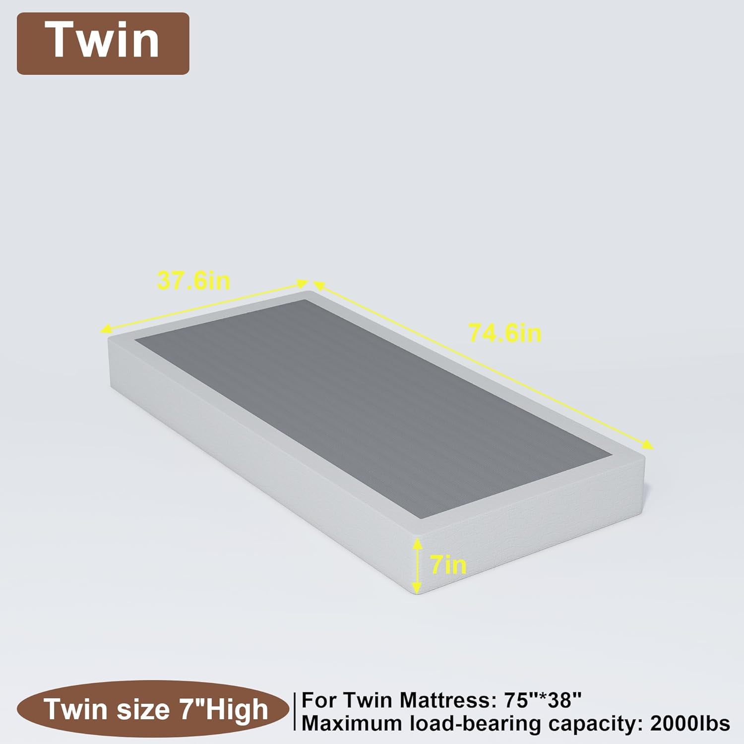 Twin Box Spring with Fabric Cover Set, 7 Inch High Box Spring Twin with ...