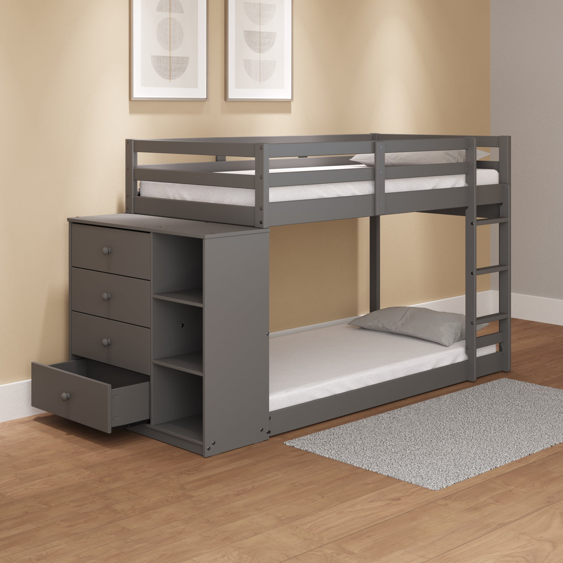Twin Bunk Bed with Storage – 330LB Capacity, 4 Drawers + 3 Open ...