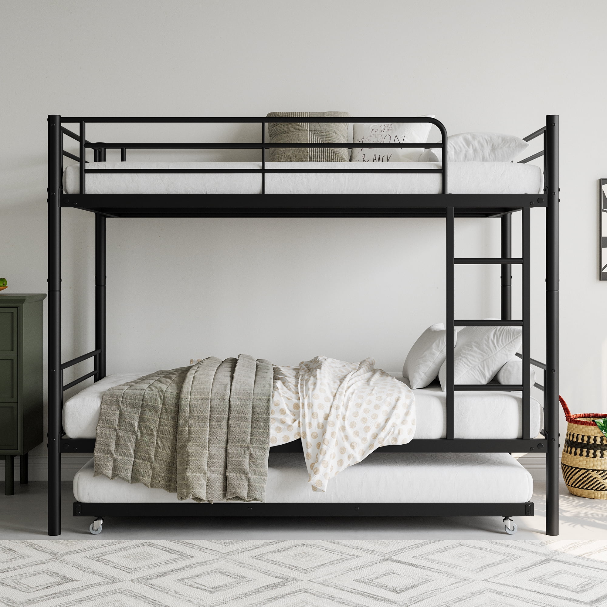 Twin Bunk Bed with Trundle – 400LB Capacity, Space-Saving 3-in-1 Design ...