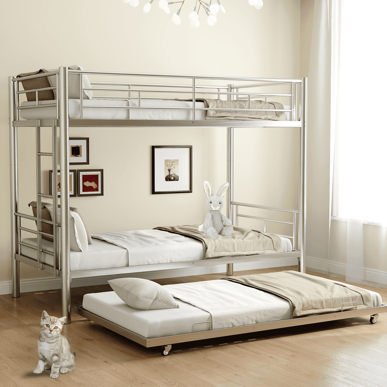 Twin Bunk Bed with Trundle Bunk Bed,Netrum Bump Beds for Kids with ...