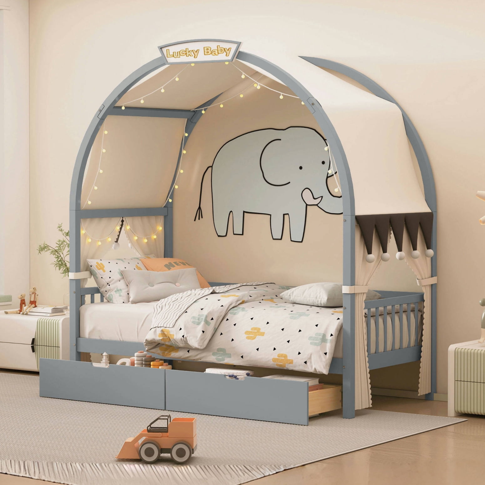 Twin Canopy Bed Frame, Wooden Twin Size Daybed Frame with 2 Drawers and ...