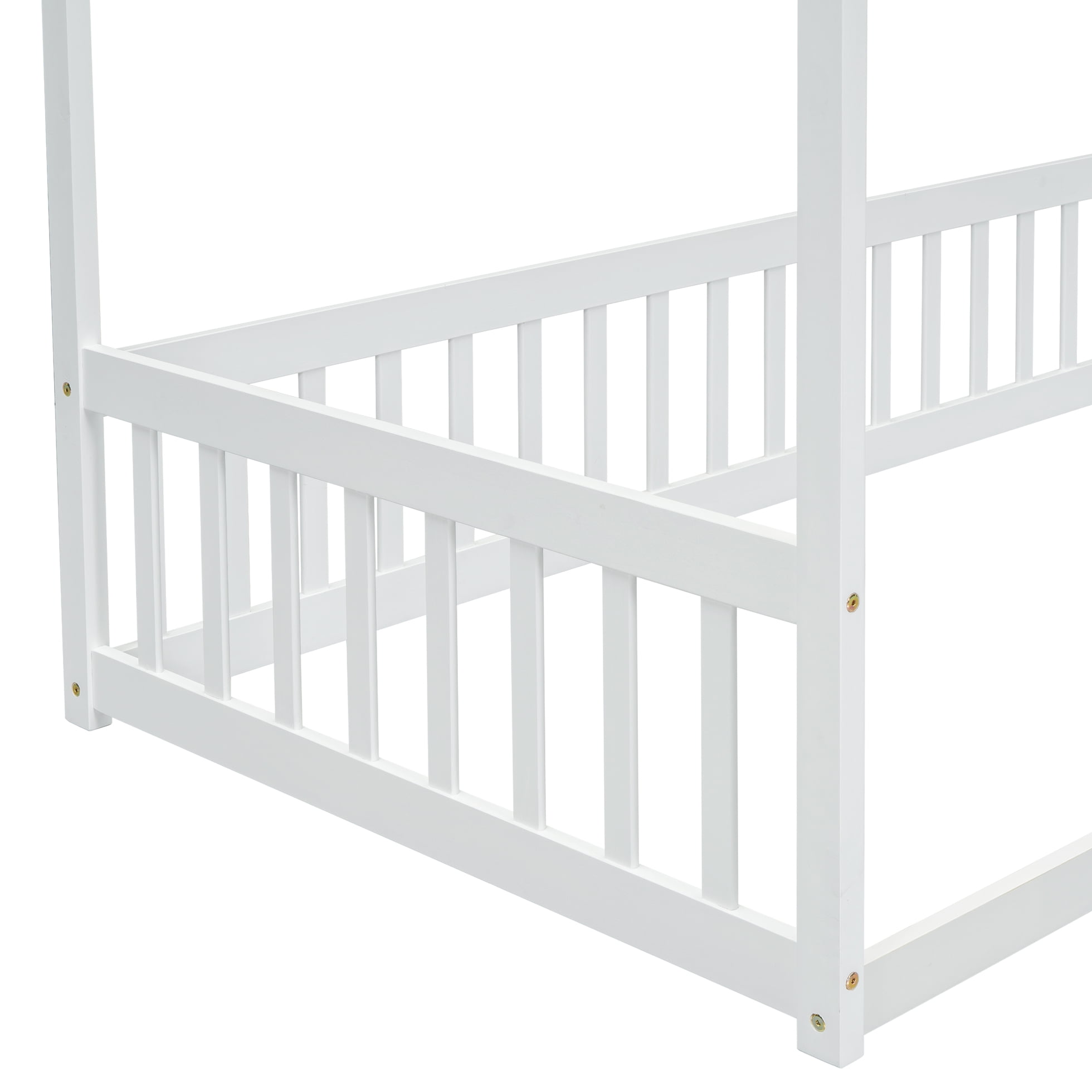 Twin Canopy Frame Floor Bed With Guardrails In White Color - Pine For A ...