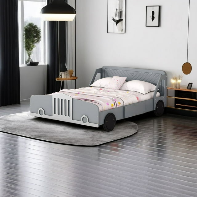 Twin Car Bed,Wooden Twin Size Car-Shaped Platform Bed Frame with Wheels ...