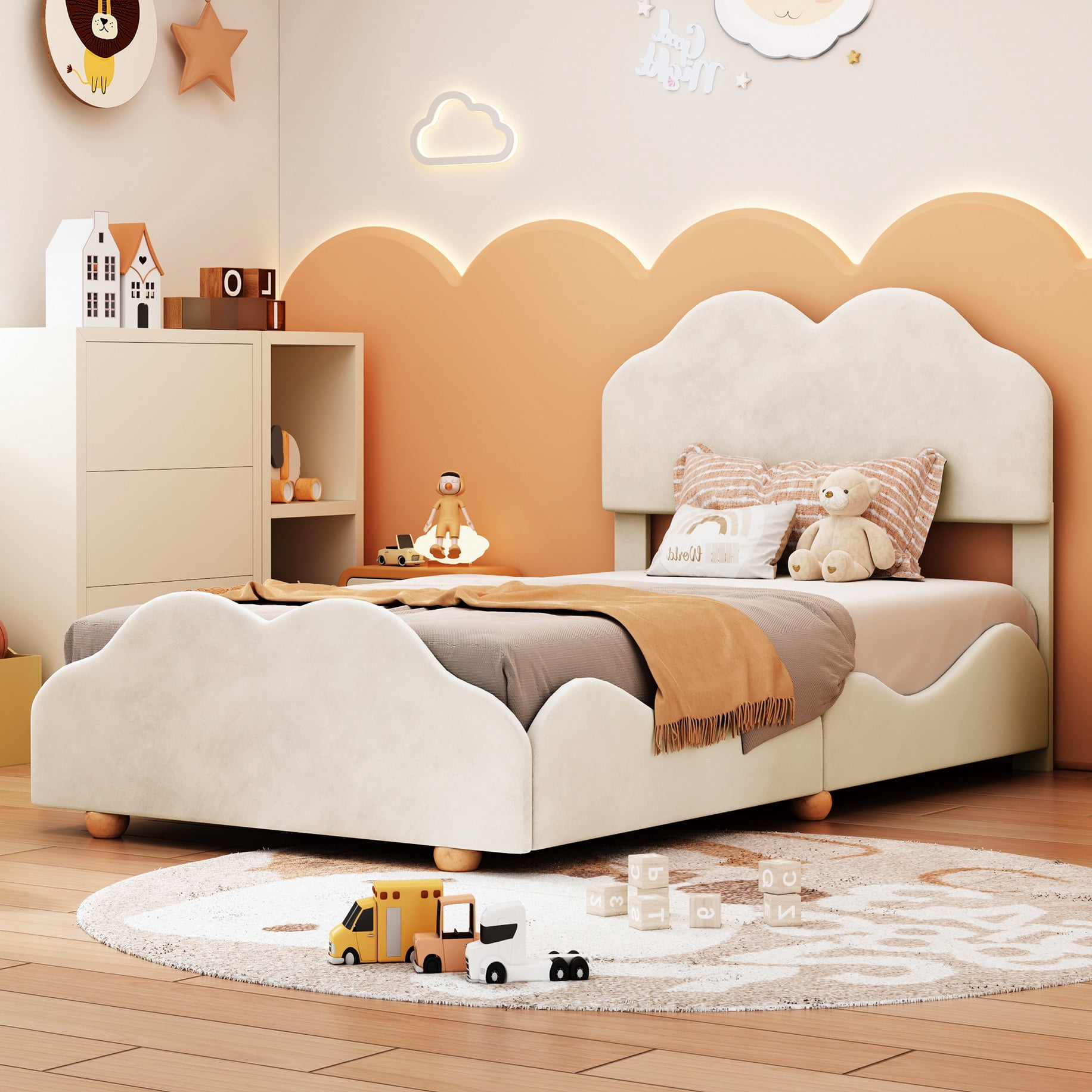 Twin Cloud Shaped Upholstered Platform Bed In Beige - And Playful For A ...
