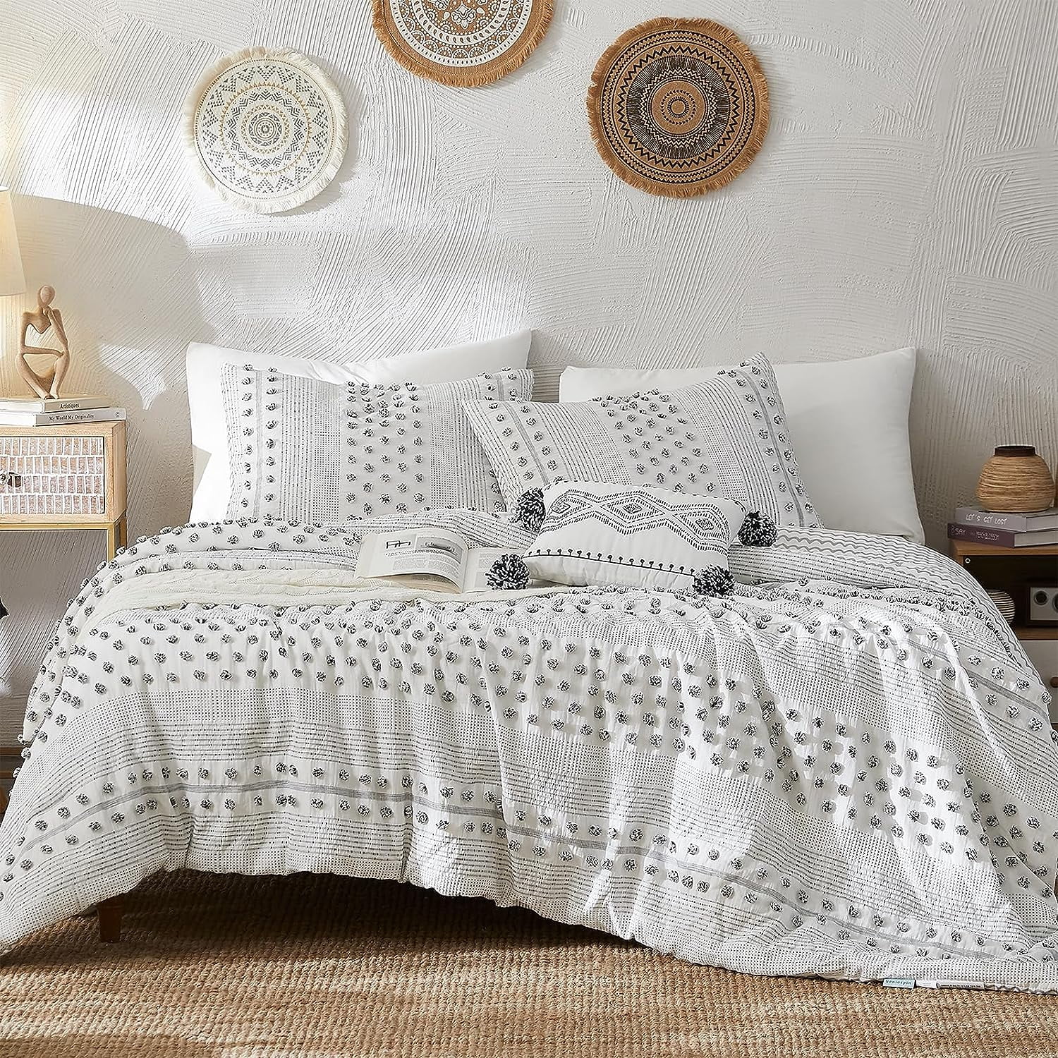 Twin Comforter Set 6 Pieces, White and Black, Microfiber, All Season ...