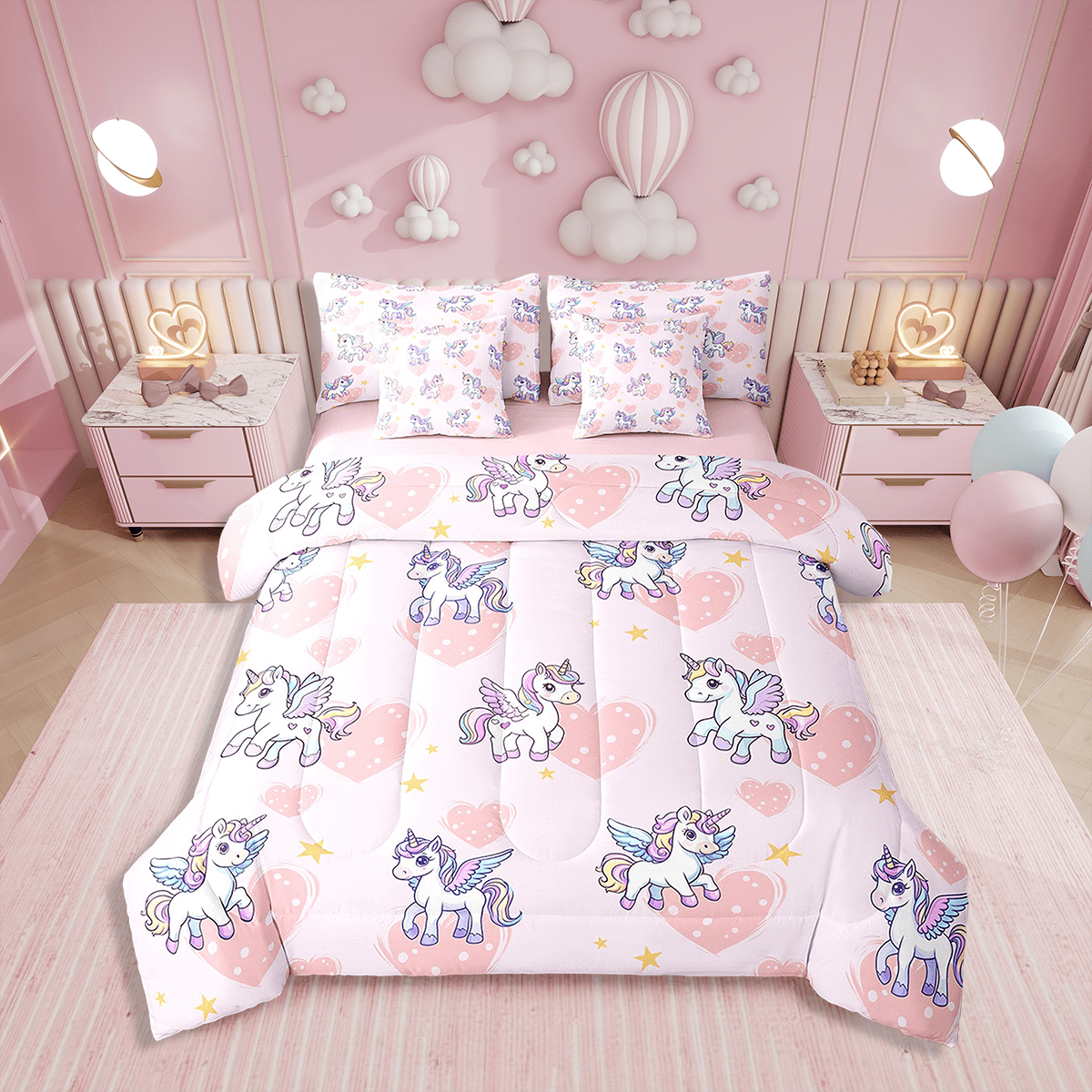 Twin Comforter Set 7 Pieces,Unicorn Reversible Bed in a Bag Twin,Love ...