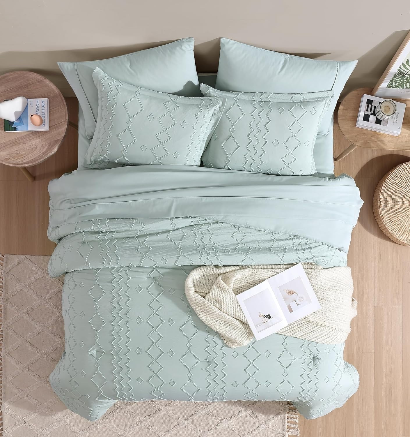 Twin Comforter Set - Beige Boho Geometric Pattern Bedding Set for All ...