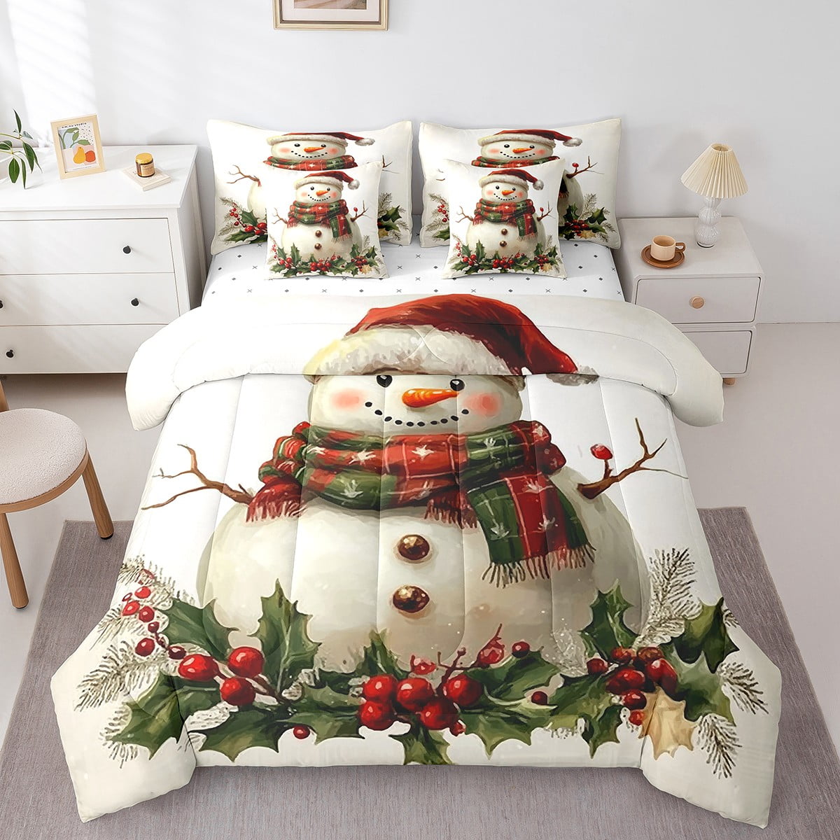 Twin Comforter Set - Cartoon Snowman 7 Pieces Reversible Comforters ...