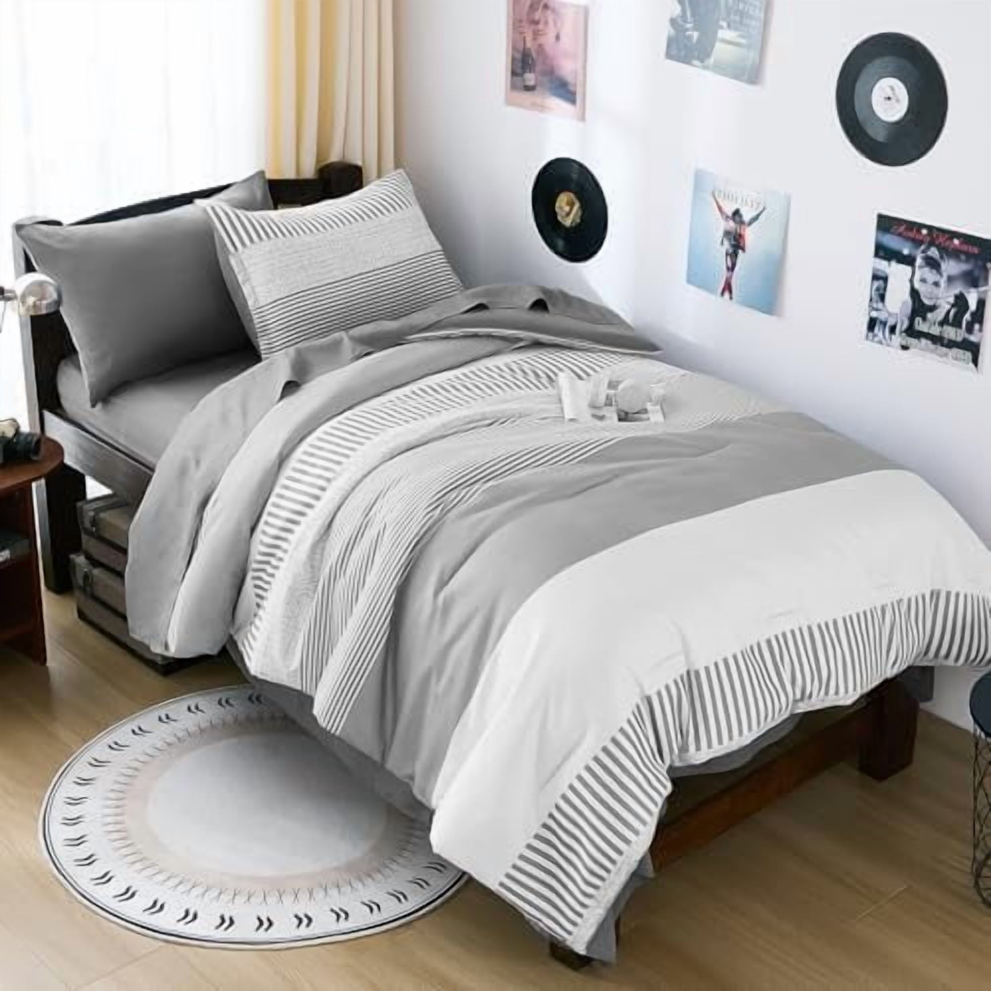Twin Comforter Set,Classic Striped Design Comforter Set 5 Pieces,Gray ...