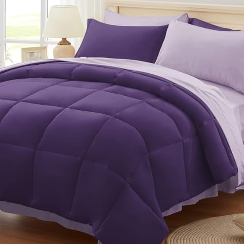 Twin Comforter Set,Dark Purple&Light Purple Bed in a Bag 5 Piece ...