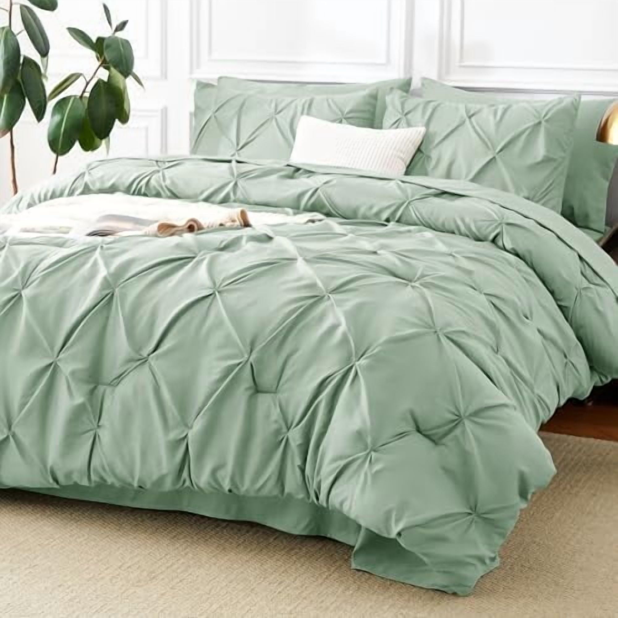 Twin Comforter Set with Sheets Sage Green, 5 Pieces Pintuck Bed in A ...