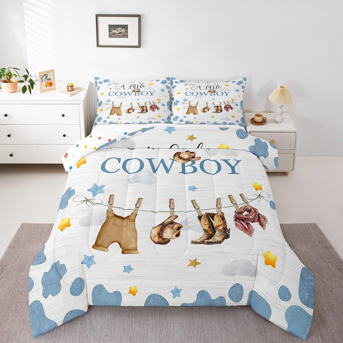 Twin Cowboy Comforter Set,Western Cow Print Bedding Set,Farmhouse Cow ...