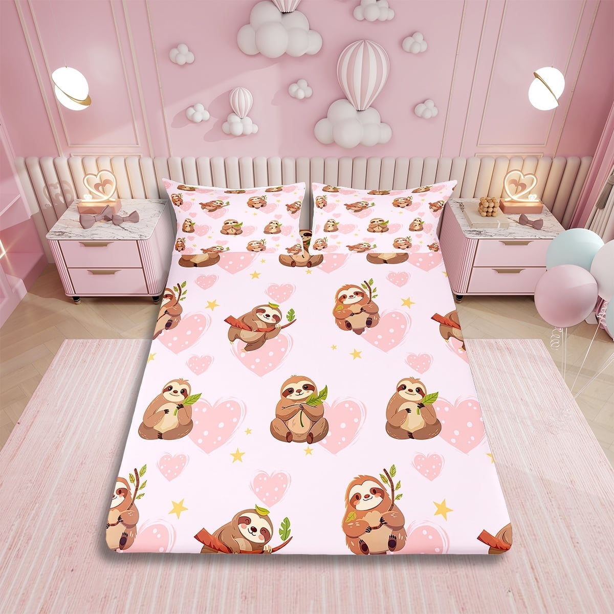 Twin Cute Sloth Bed Sheets Set for Kids Boys Girls,Cartoon Sloth Sheet ...