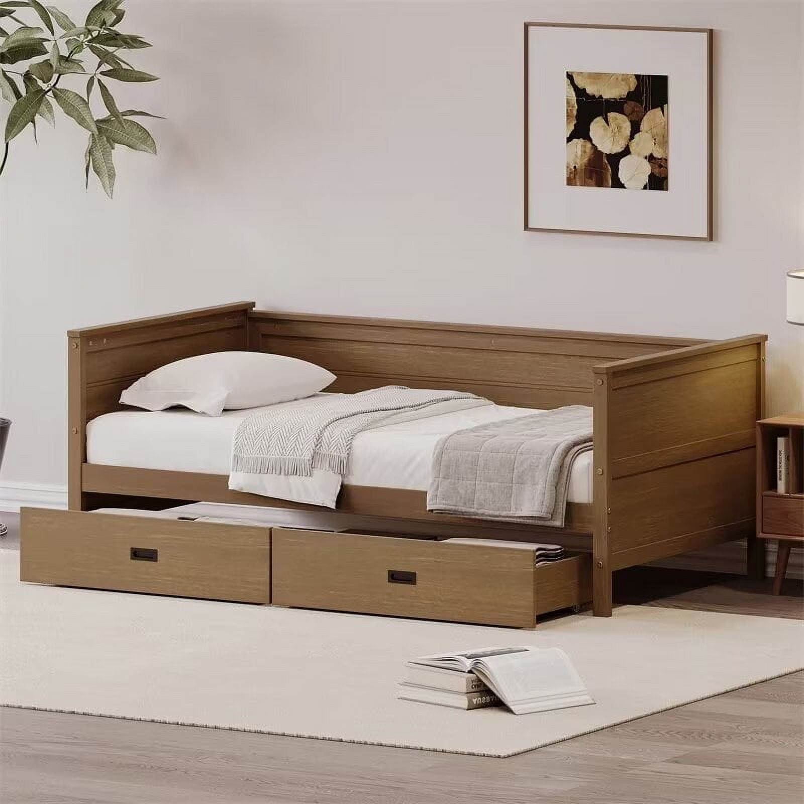 Twin Daybed with 2 Drawers, Solid Wood Daybed Frame with Armrest and ...