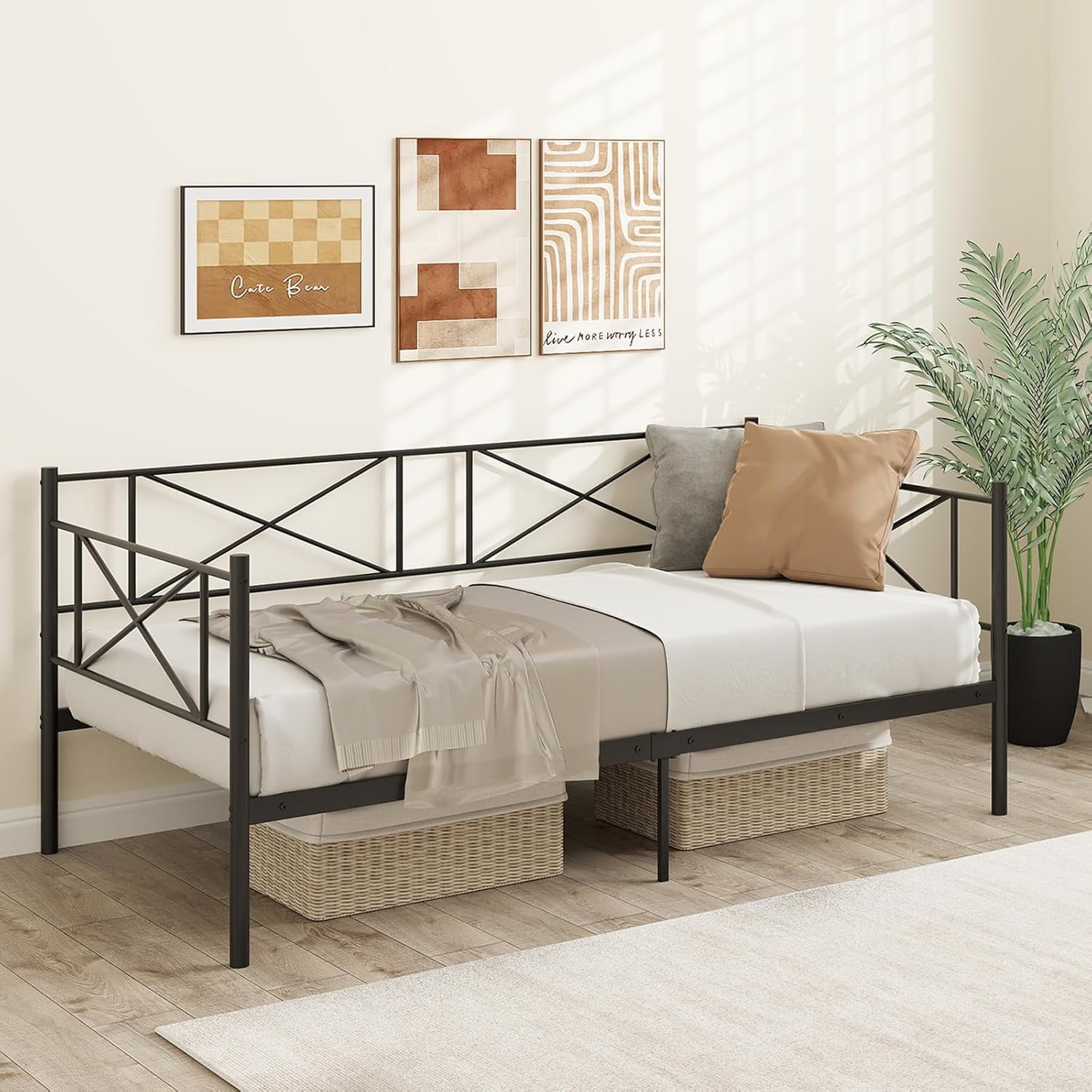 Twin Daybed Frame, Metal Day Bed with Storage, Headboard & Heavy-Duty ...