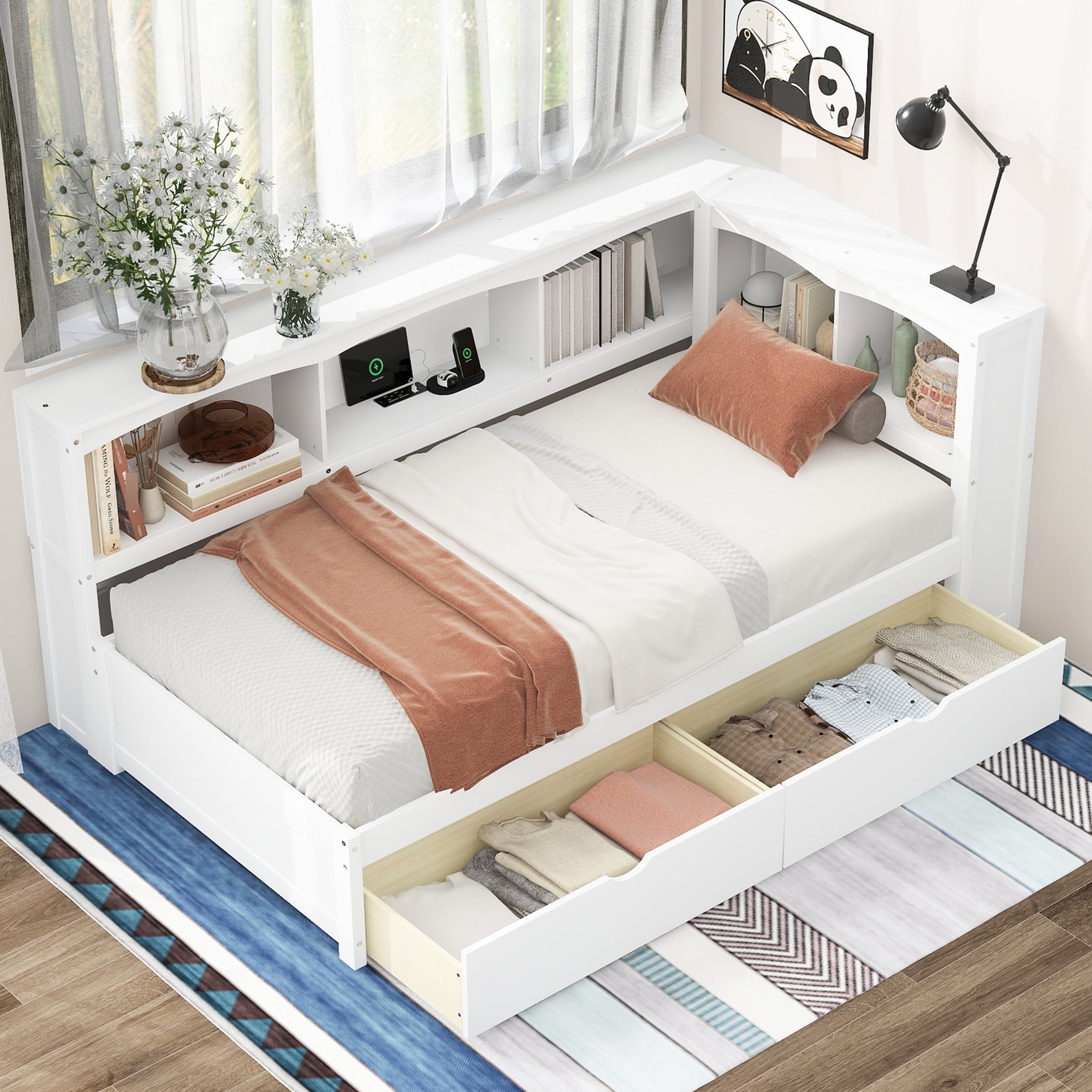 Twin Daybed In White With Ports And Storage Drawers - Construction For ...