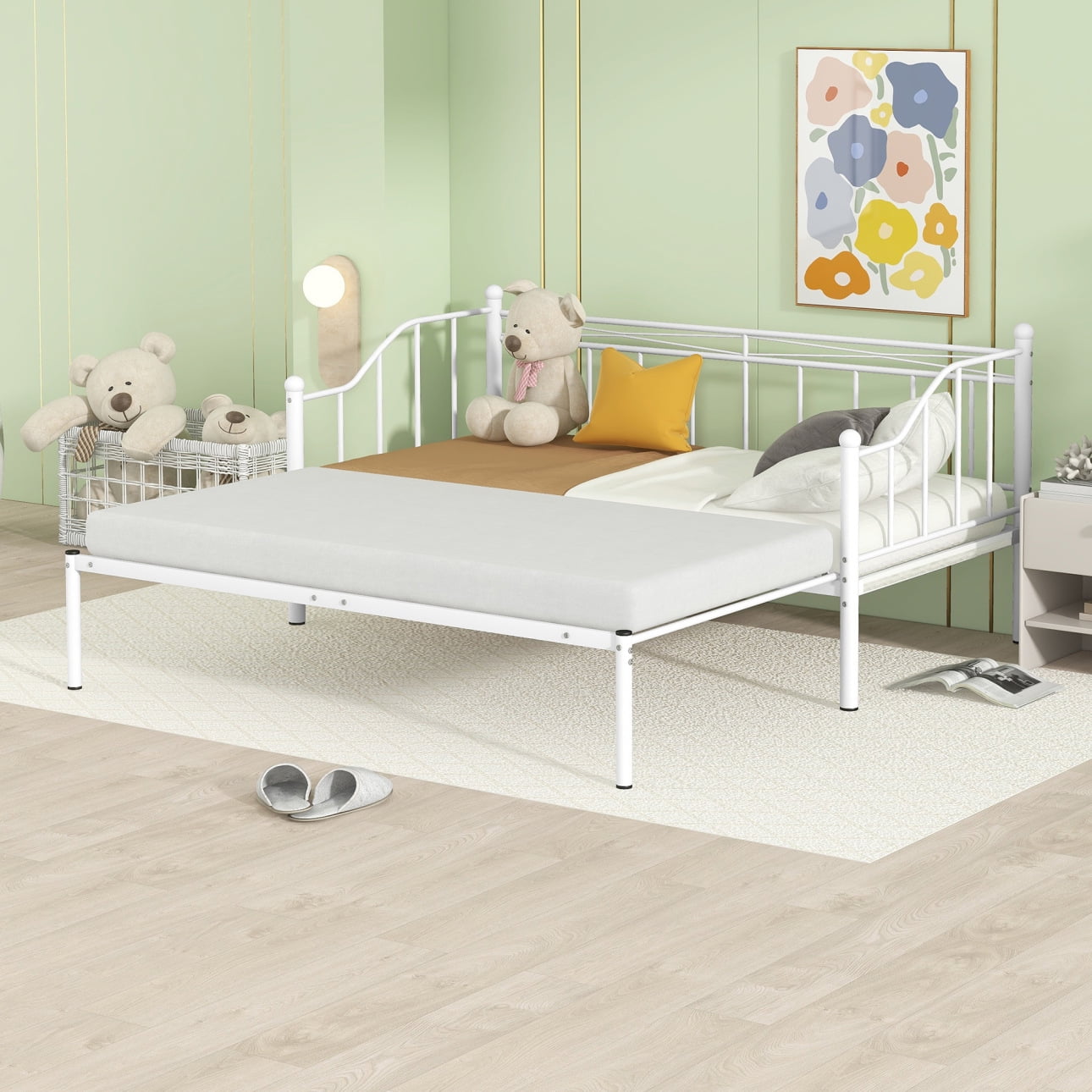 Twin Daybed with Pop-up Trundle, Extendable Metal Daybed Frame with ...