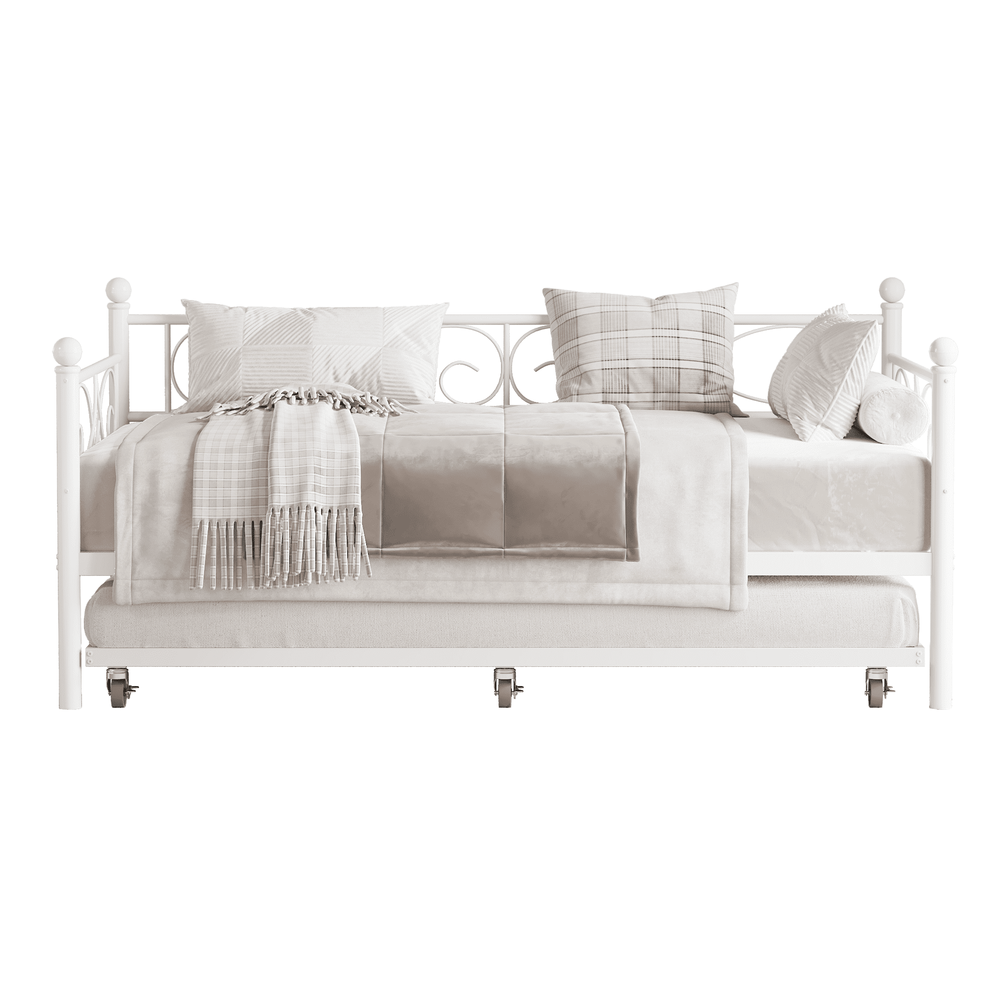 Twin Daybed with Trundle Bed, Space-Saving Metal Day Bed Frame with ...