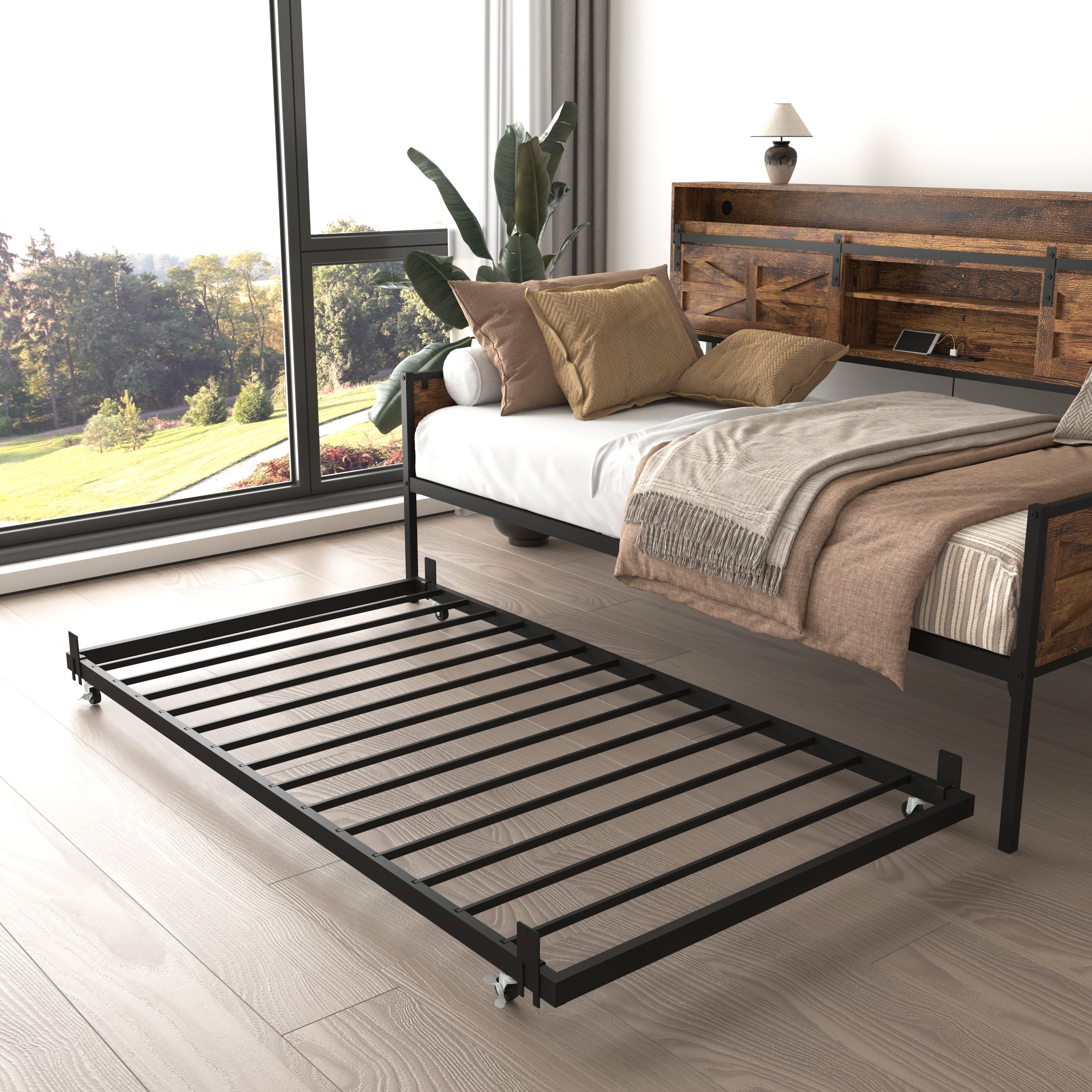 Twin Daybed with Trundle, Farmhouse Daybed Frame with Sliding Barn Door ...