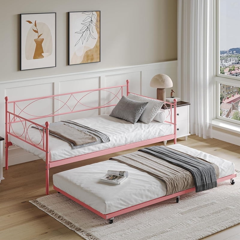 Twin Daybed with Trundle - Metal Day Bed with Pull Out Trundle, Twin ...