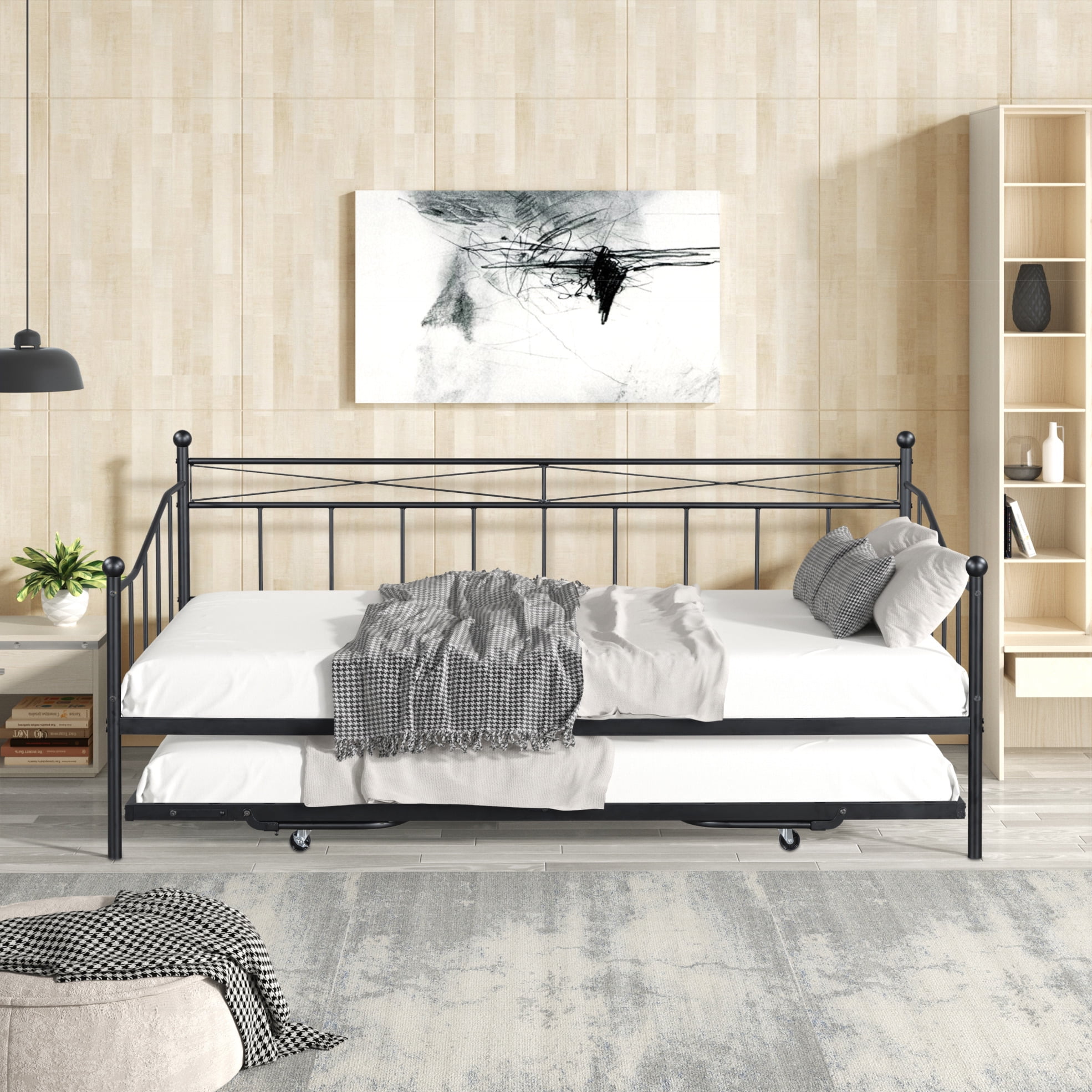 Twin Daybed with Trundle, Metal Daybed with Pop Up Trundle, Space ...
