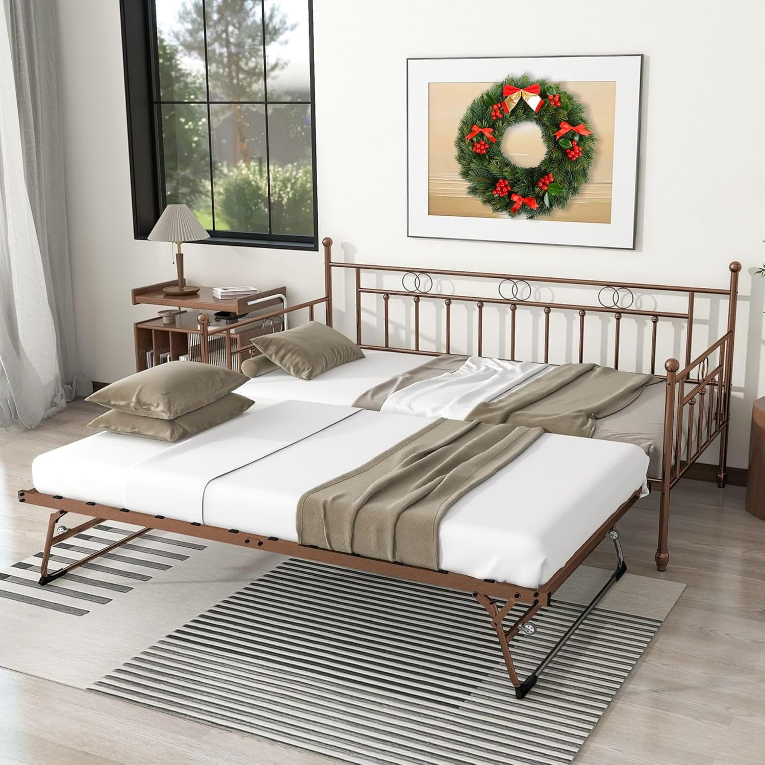 Twin Daybed with Trundle Pop Up,Height Adjustable Day Bed with Trundle ...