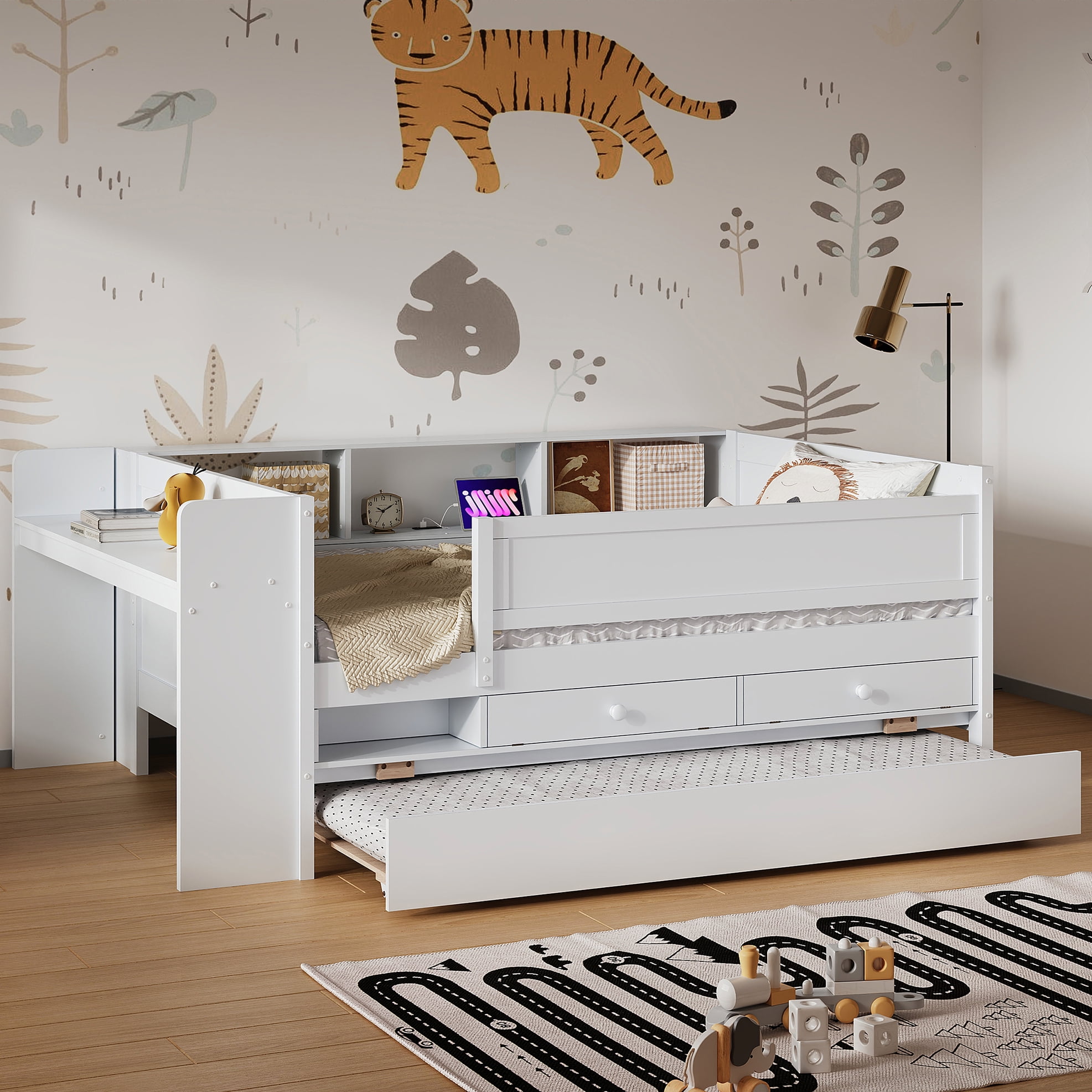 Twin Daybed With Drawers, Trundle, Headboard Storage, Tables, Charging ...