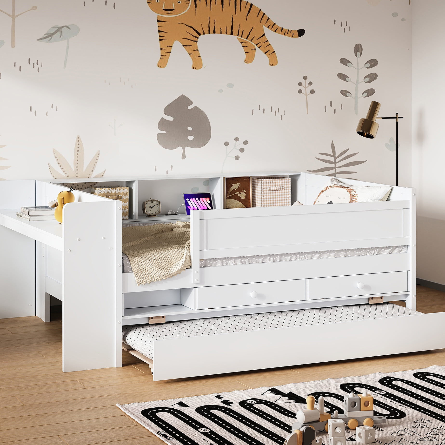 Twin Daybed With Drawers, Trundle, Headboard Storage, Tables, - White ...