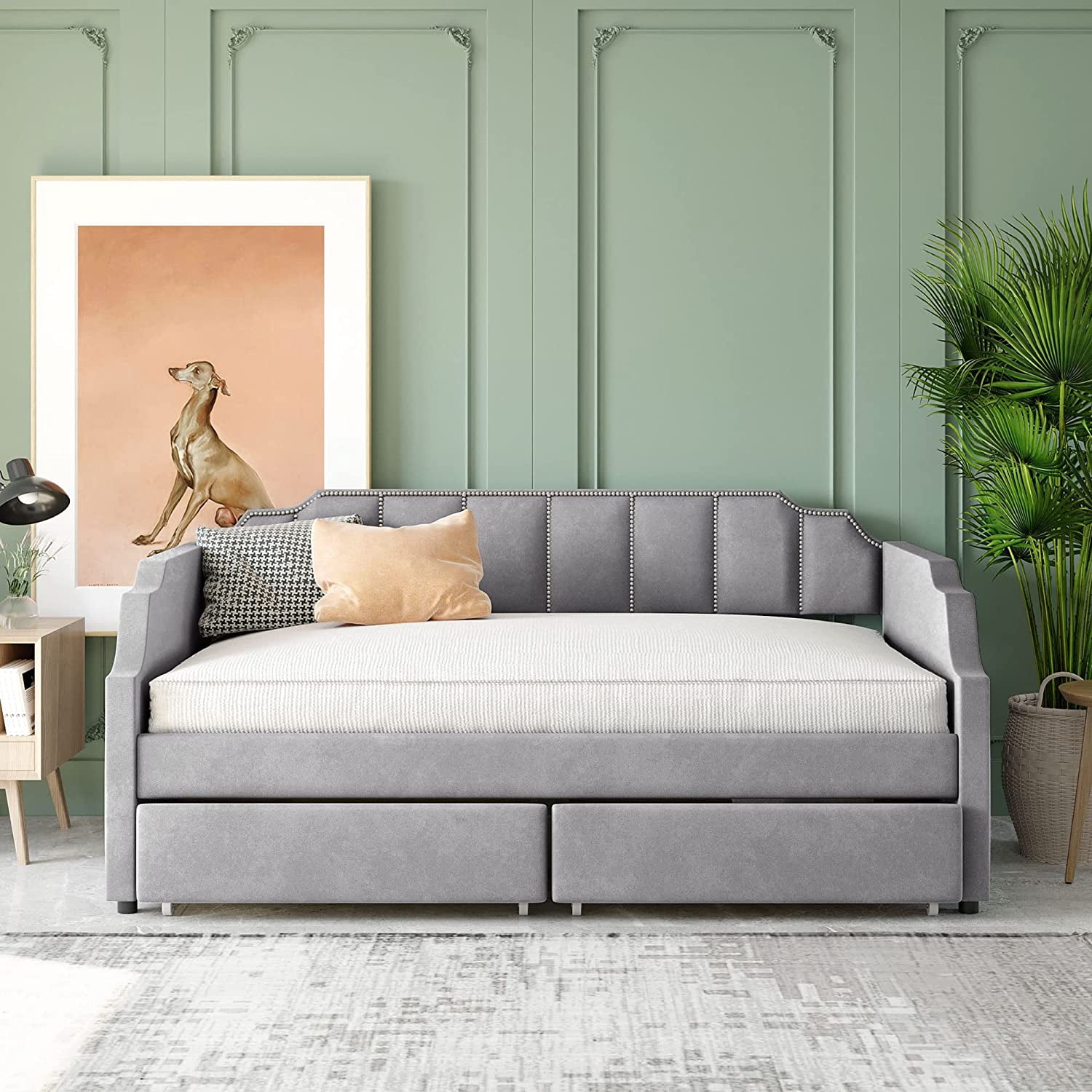 Twin Daybed with Drawers, Upholstered Twin Size Daybed Sofa Bed for ...