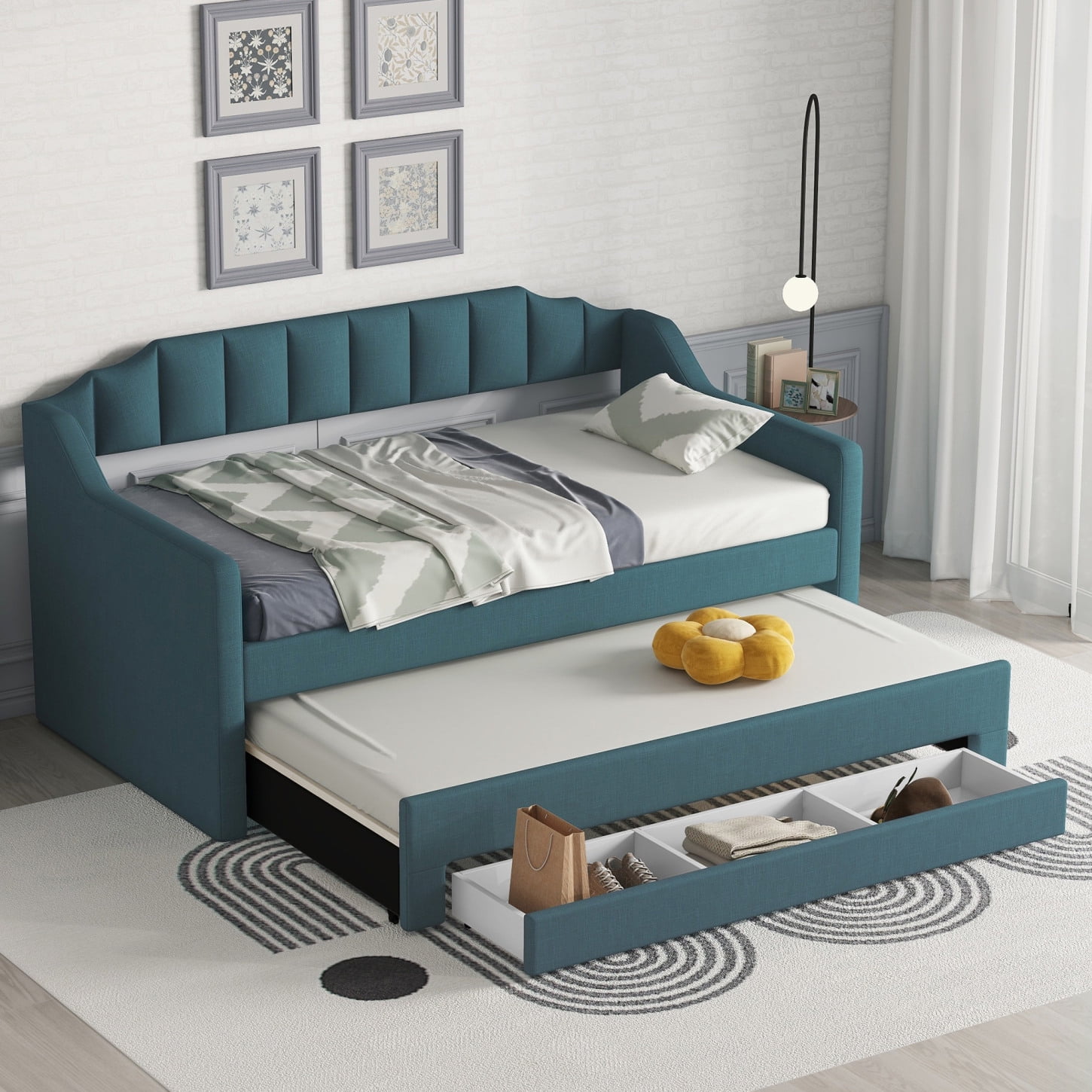 Twin Daybed with Trundle, Linen Upholstered Daybed with Drawers ...