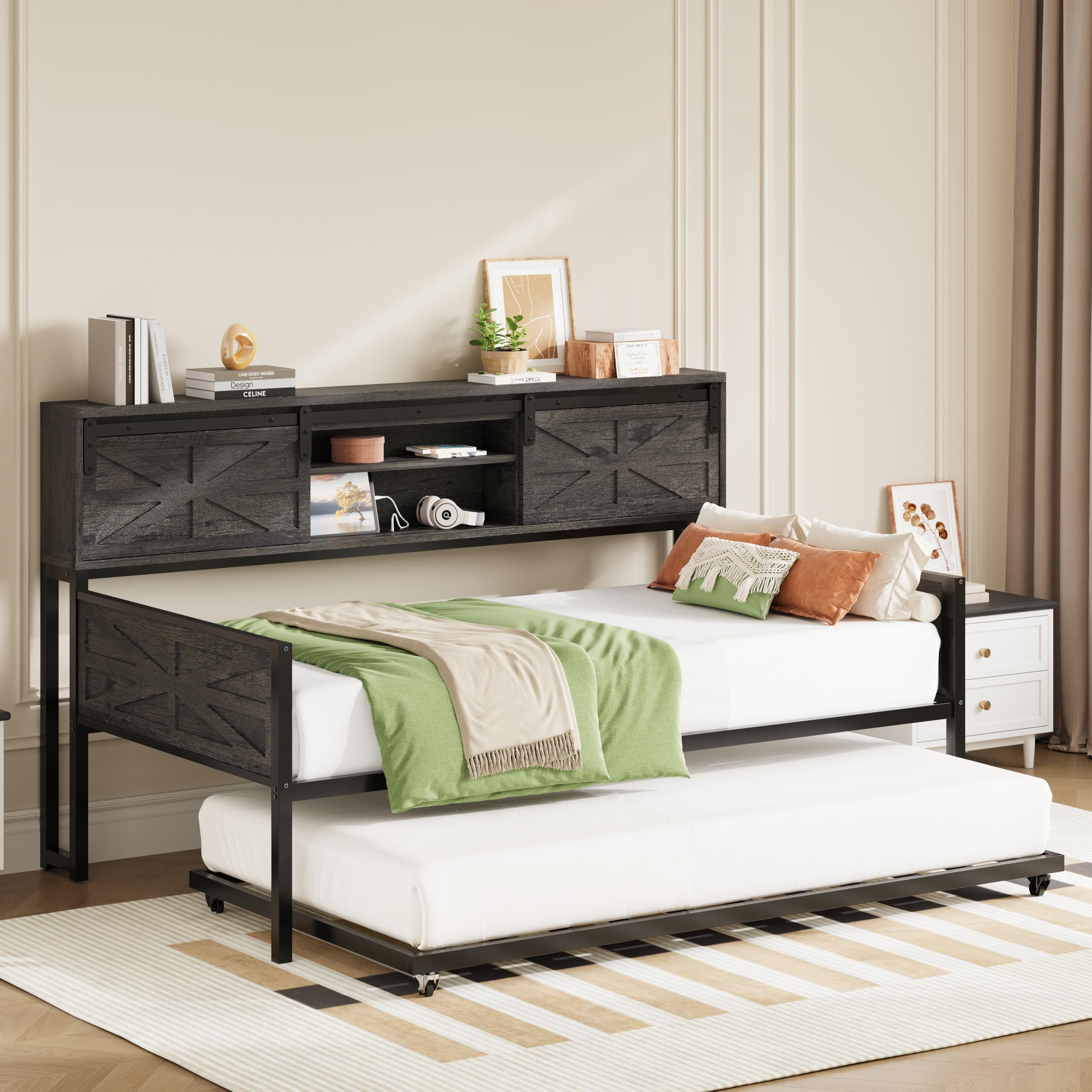 Twin Daybed with Underbed Trundle Storage, USB Charging Station and ...
