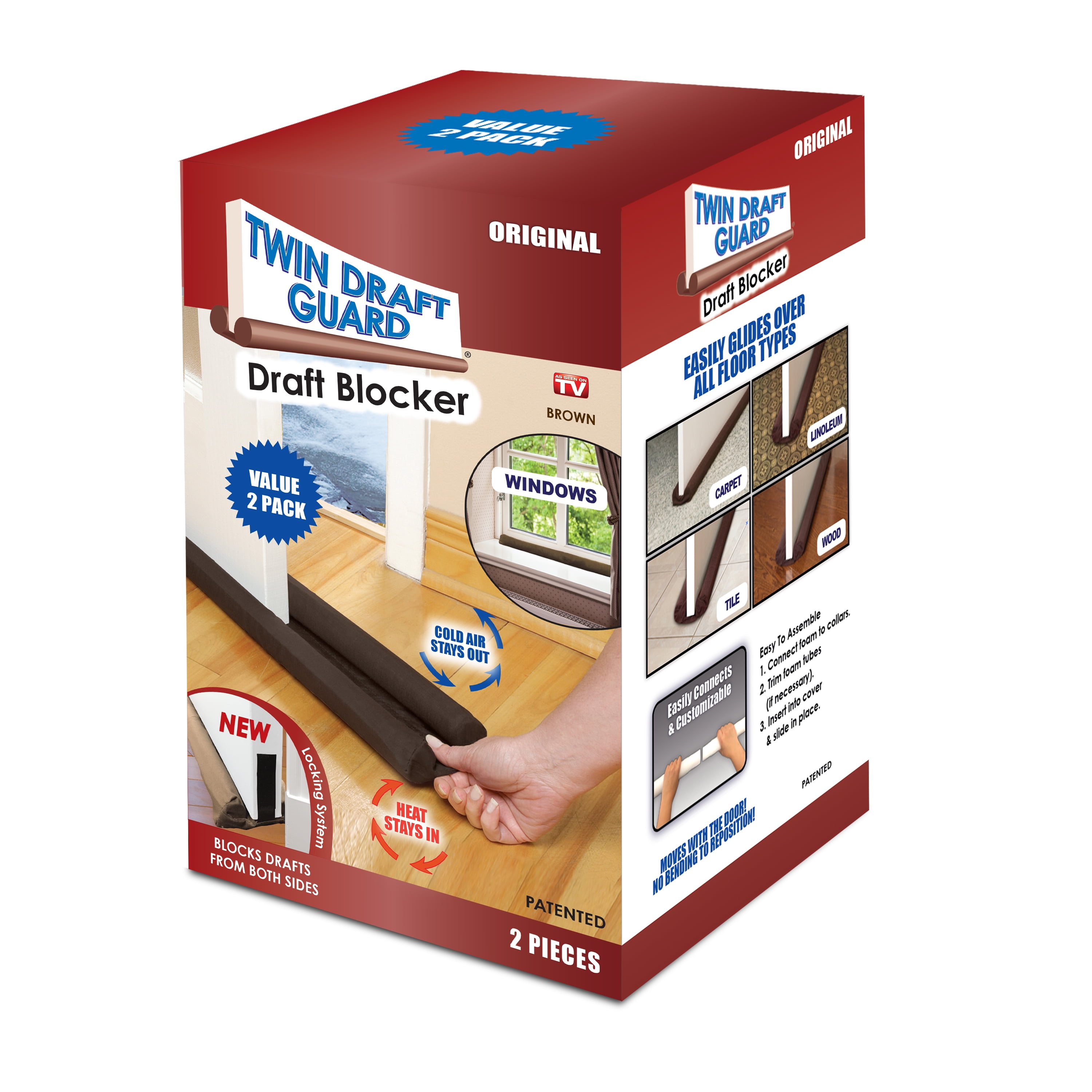 Twin Draft Guard, Draft Dodger for Windors and Doors, 2 Pieces, As Seen ...