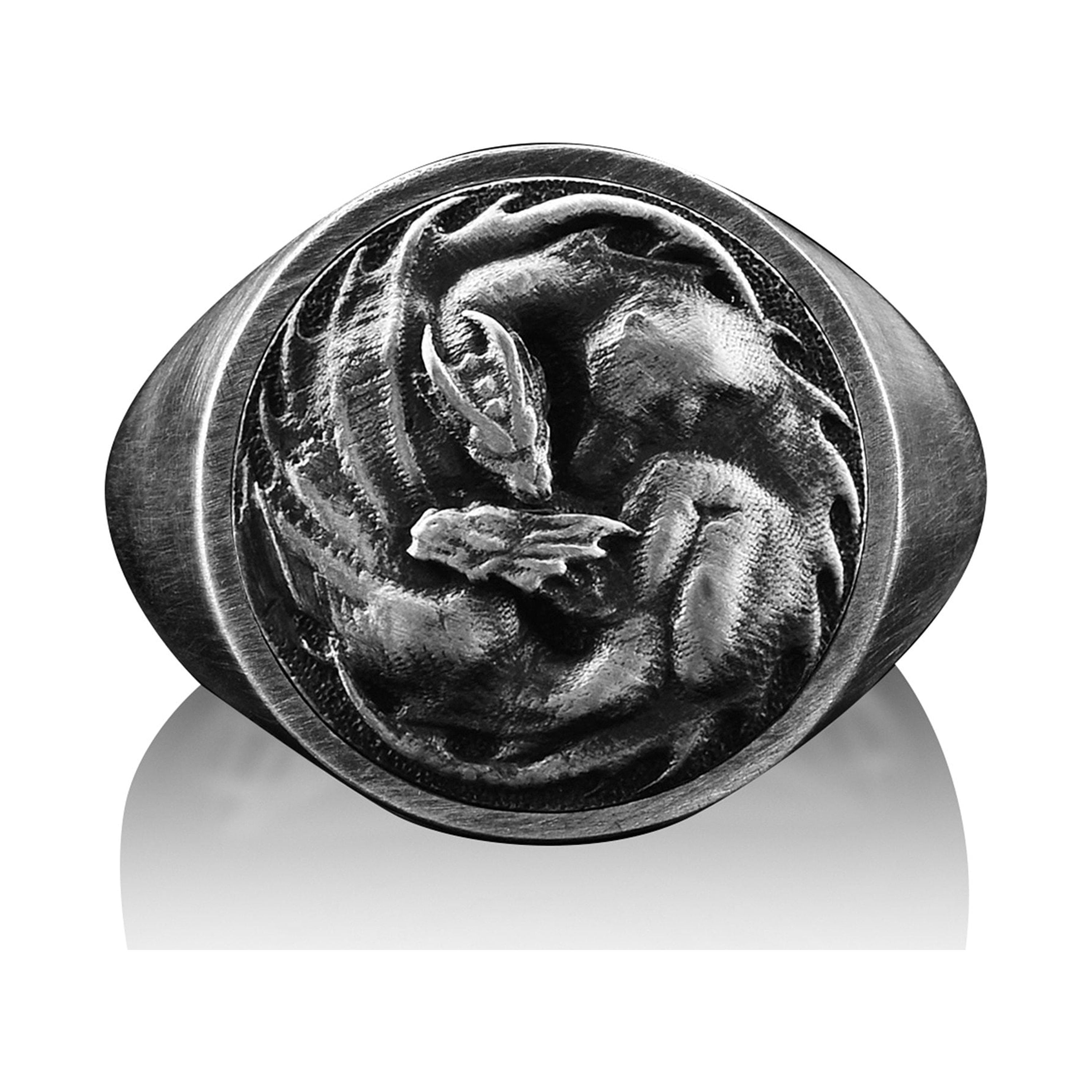 Twin Dragon Handmade Signet Ring, Sterling Silver Dragon Pinky Men Ring ...