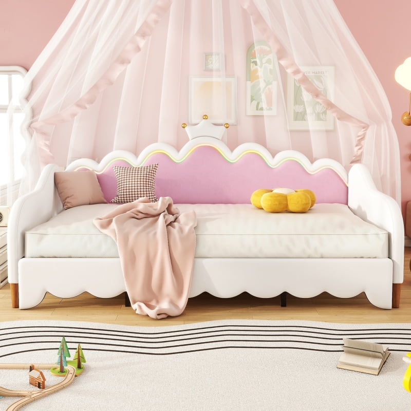 Twin Extending Daybed with LED Lights, Modern Upholstered Princess ...