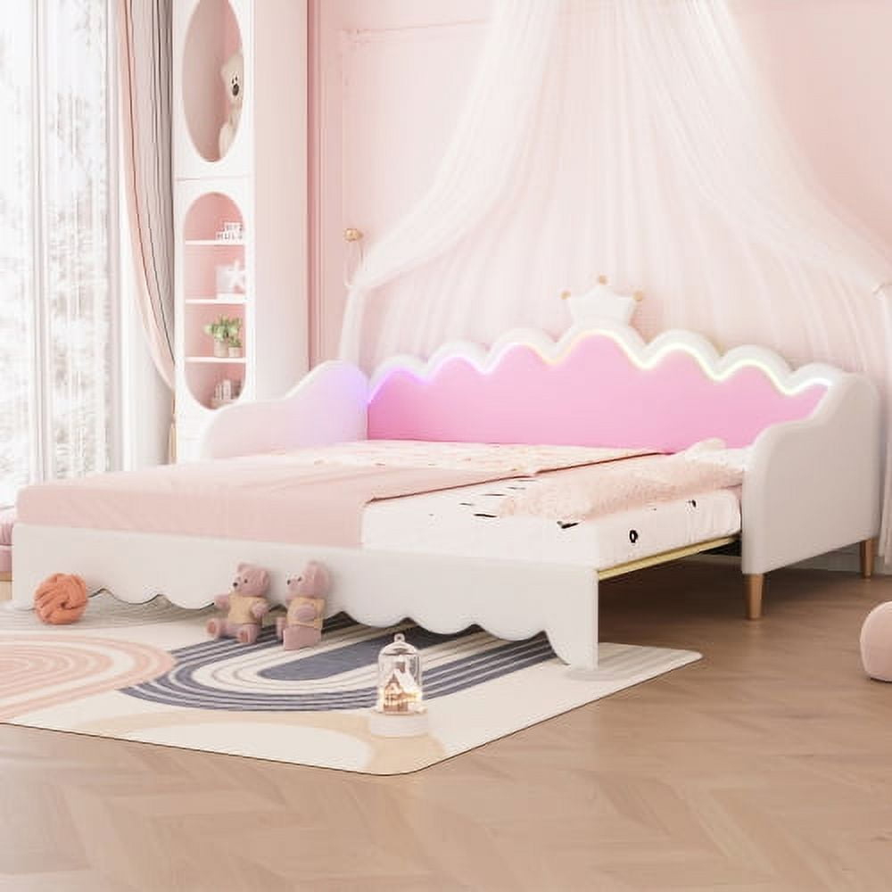 Twin Extending Daybed with LED Lights, Modern Upholstered Princess ...